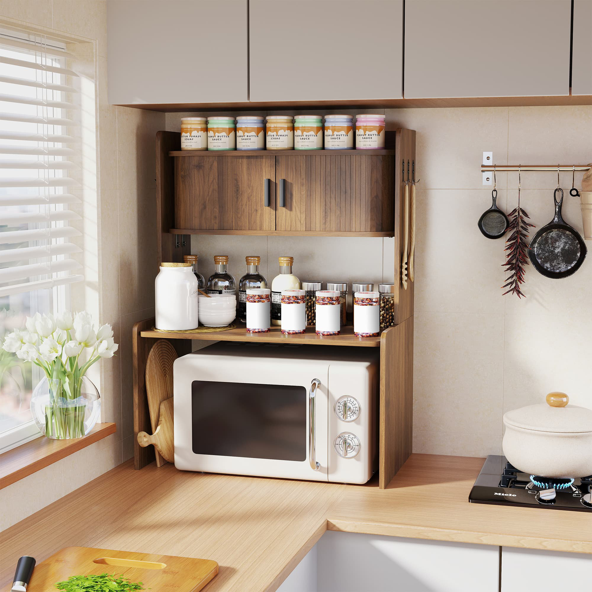George Oliver Fluted Microwave Oven Rack With Storage, Microwave Stand ...