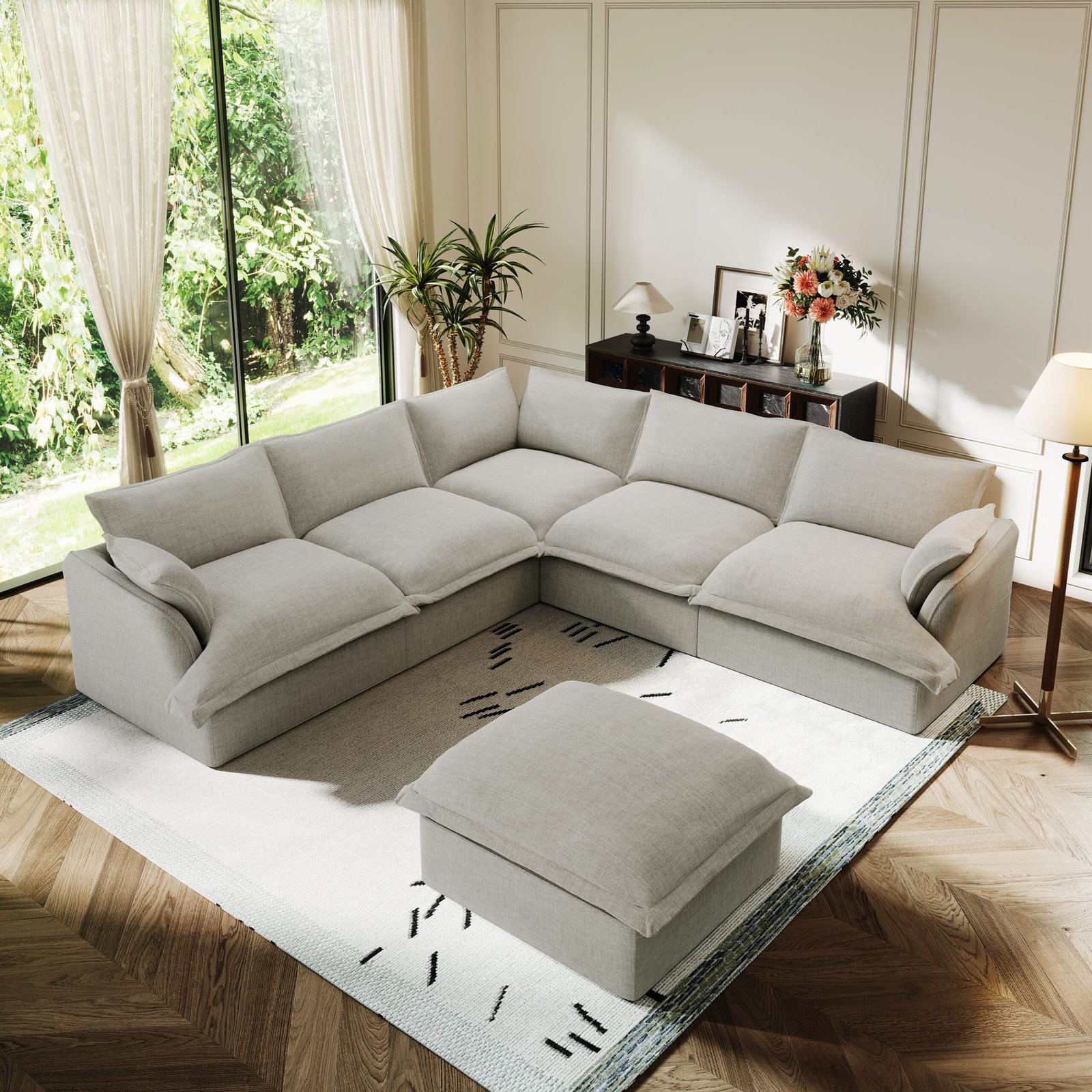 Wrought Studio™ Linen Blend Cloud Couch Modular Sectional Sofa ...
