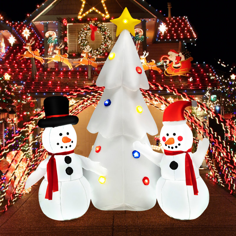 The Holiday Aisle® Christmas Double Snowmen & Tree Inflatable & Reviews ...