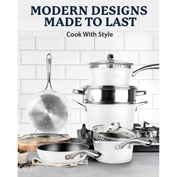 Granitestone Charleston Collection Hammered White 15 Piece Nonstick ...