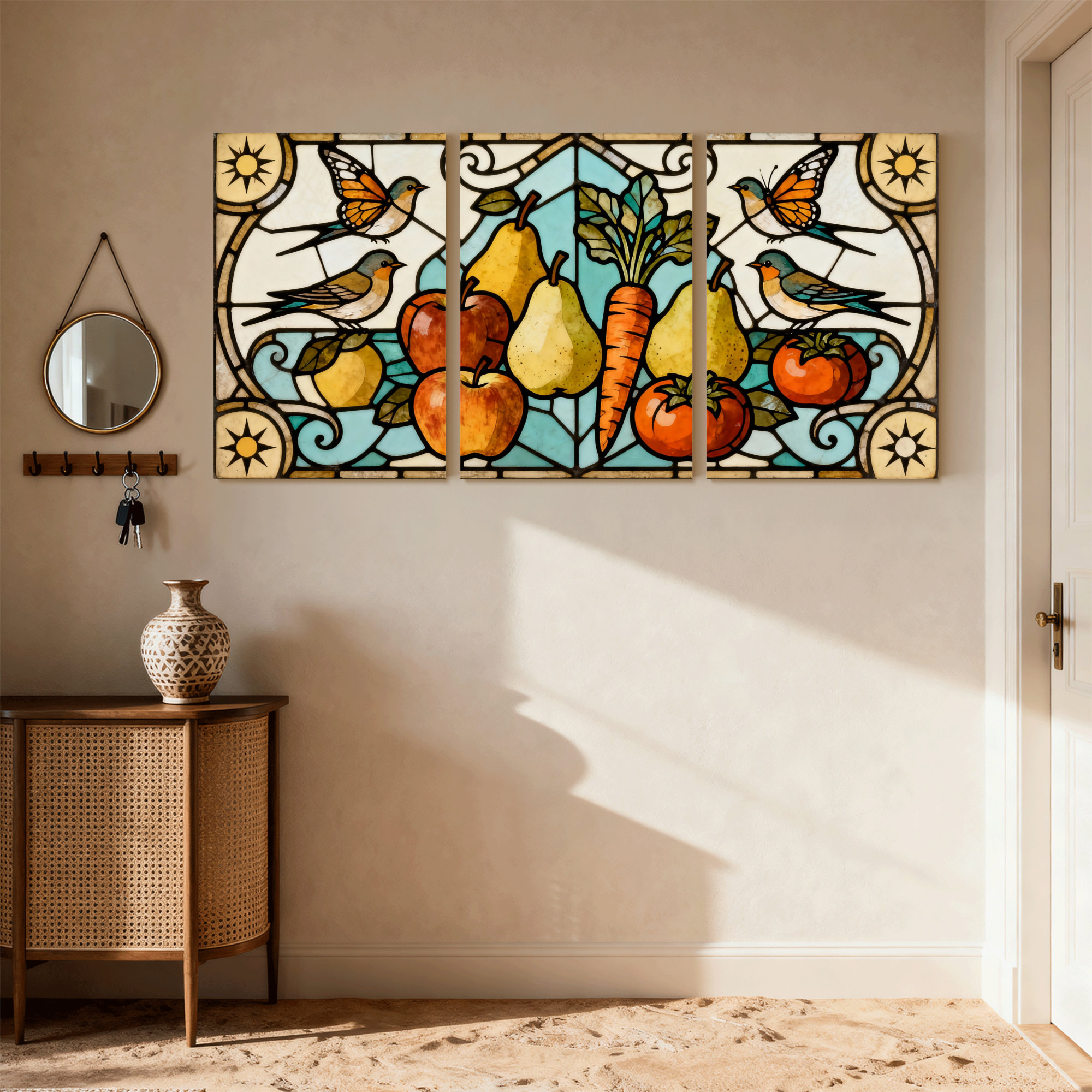 Astoria Grand Stained Glass Style Fruit and Birds Set of 3 Canvas Wall ...