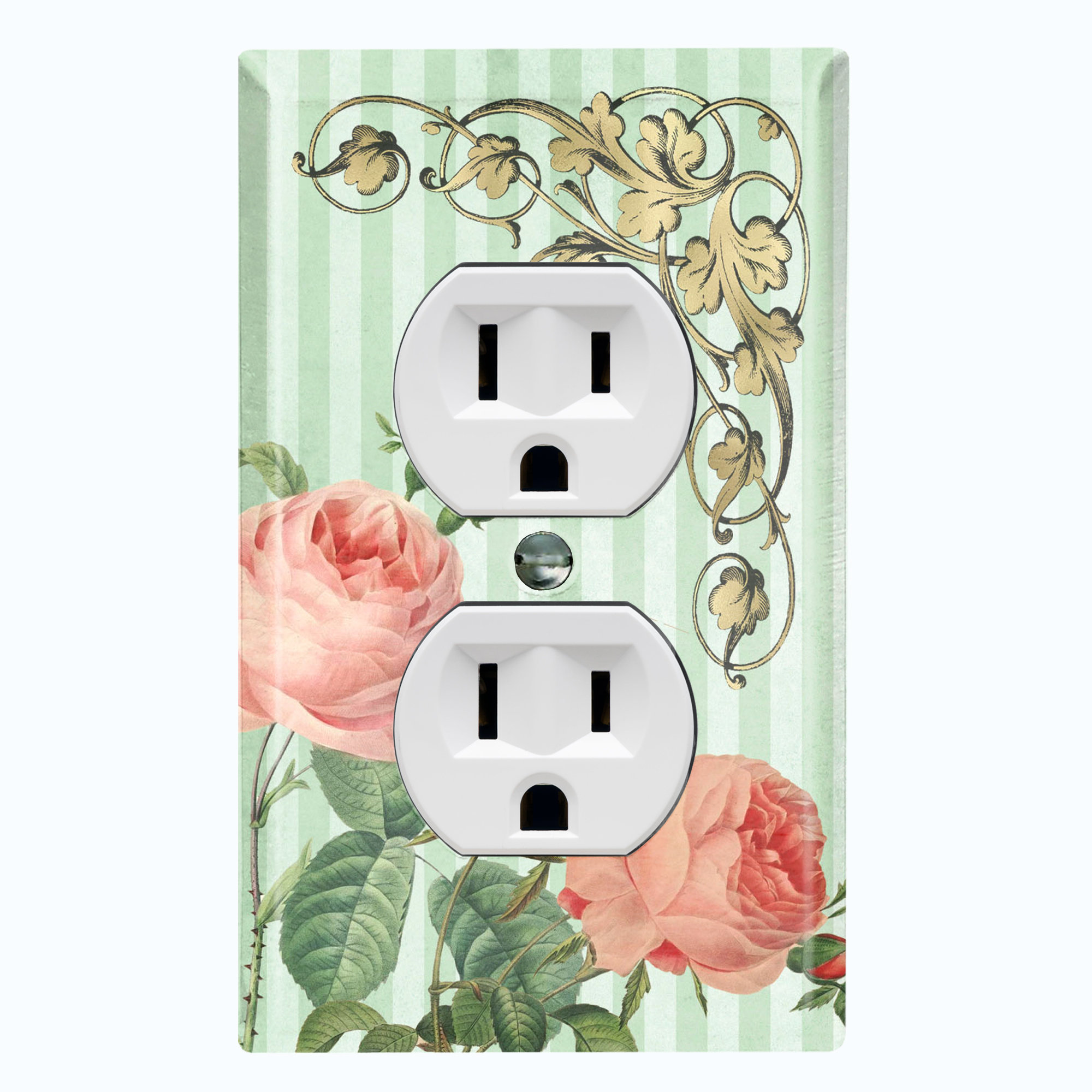 WorldAcc Red Flowers Rose Leaves Frame Stripes 1-Gang Toggle Light ...