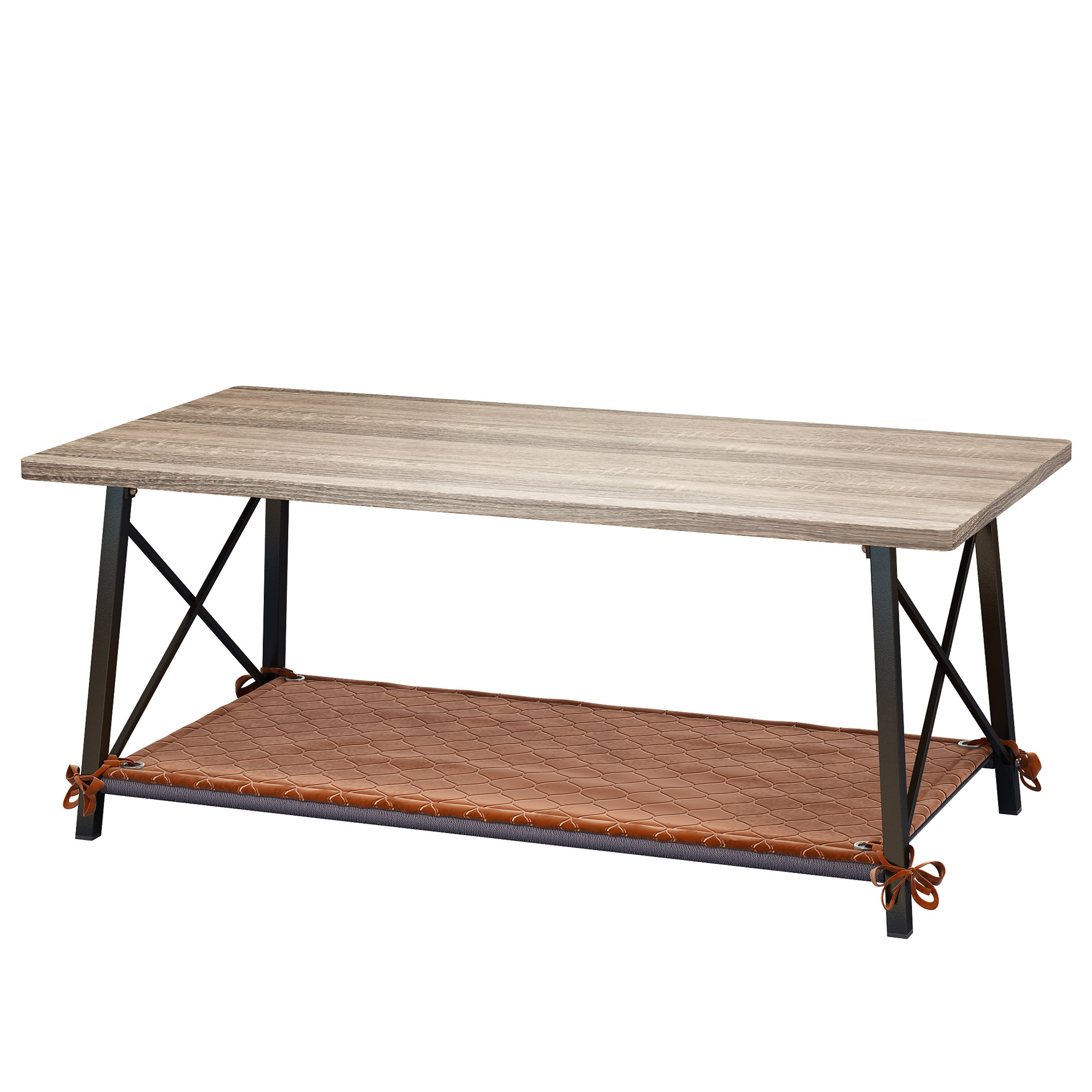 17 Stories Loyd Rectangular Metal Coffee Table with Wooden Top & Shelf ...