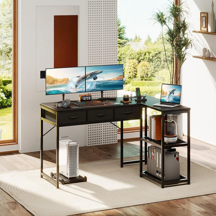 Latitude Run® Jaquaisha L-Shaped Metal Base Computer Desk | Wayfair
