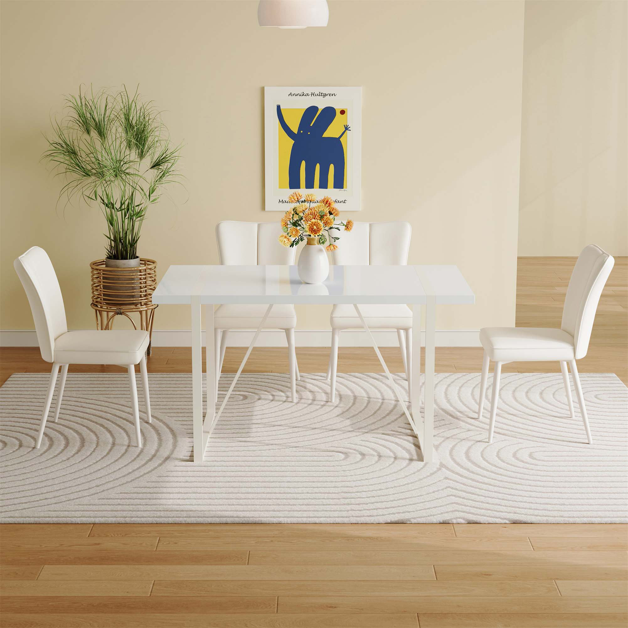 George Oliver Helen Cream-Style MDF Dining Table Set With 4 Armless ...