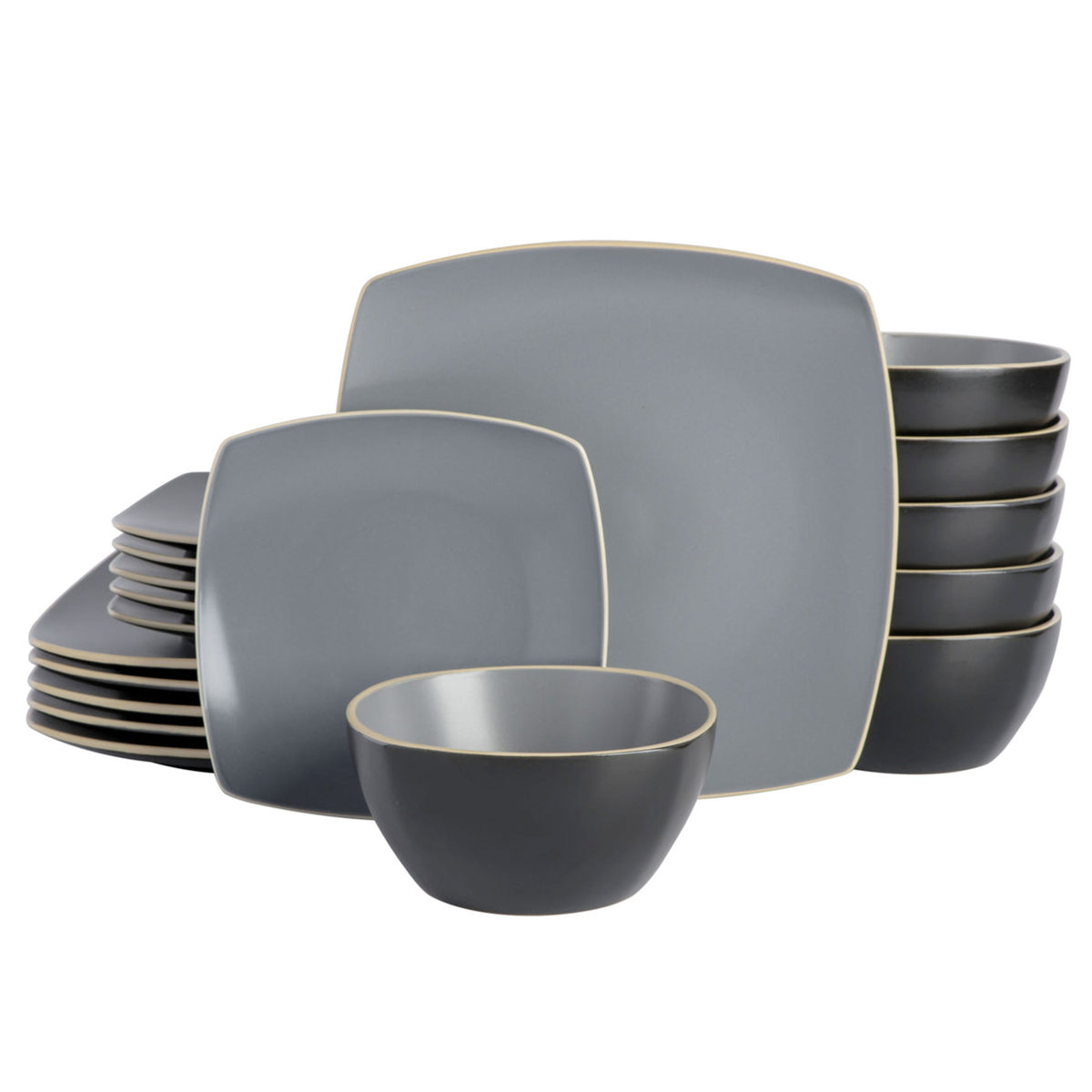 Gibson Soho Lounge 18 Piece Square Stoneware Dinnerware Set in Grey ...