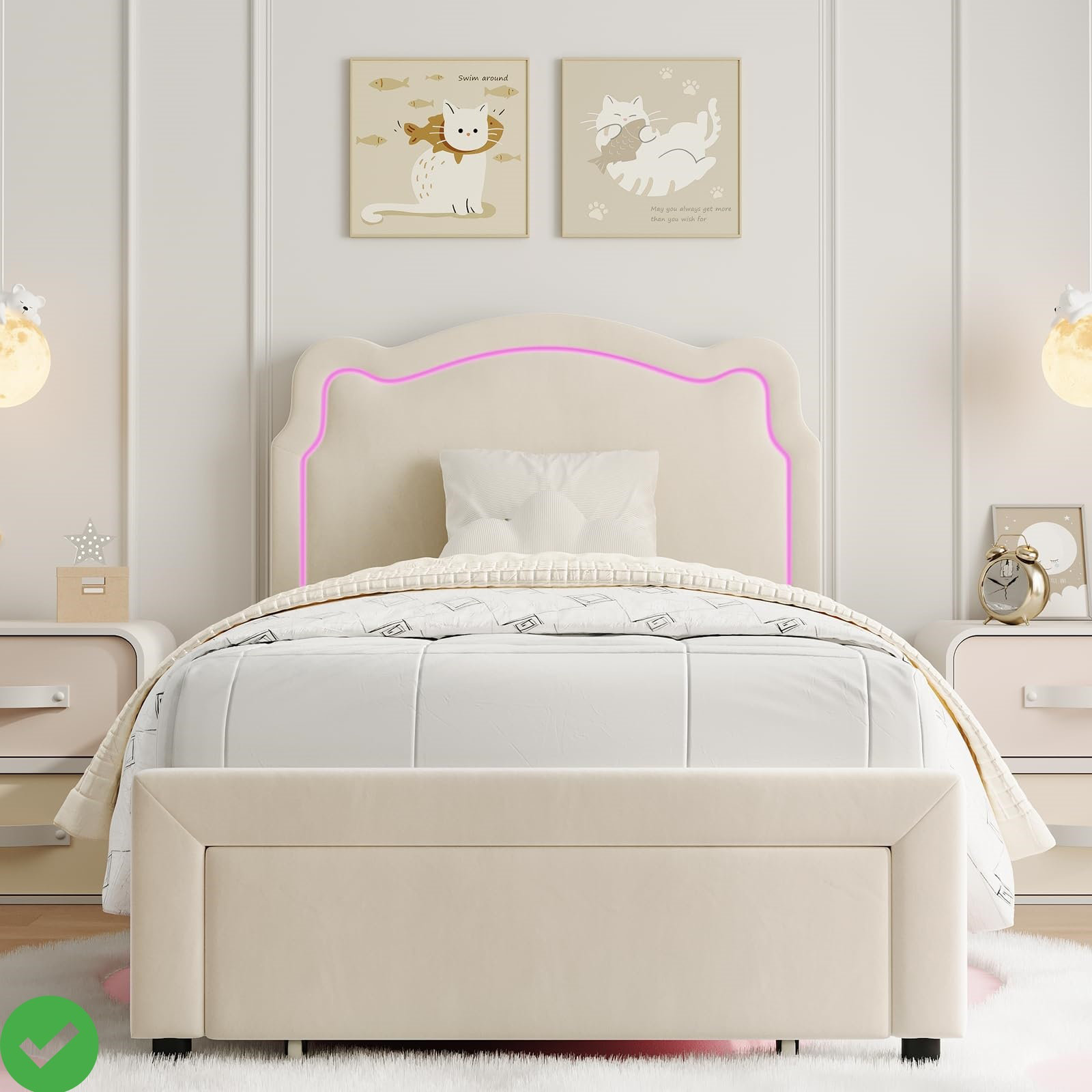 Gemma Violet Twin Size Bed Frame Velvet Upholstered Bed Frame w/ RGB ...