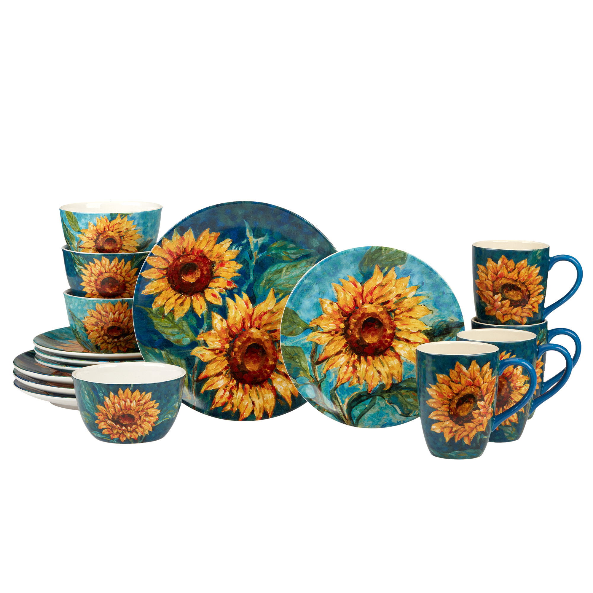 Certified International Golden Sunflowers 16pc Dinnerware Set Service ...