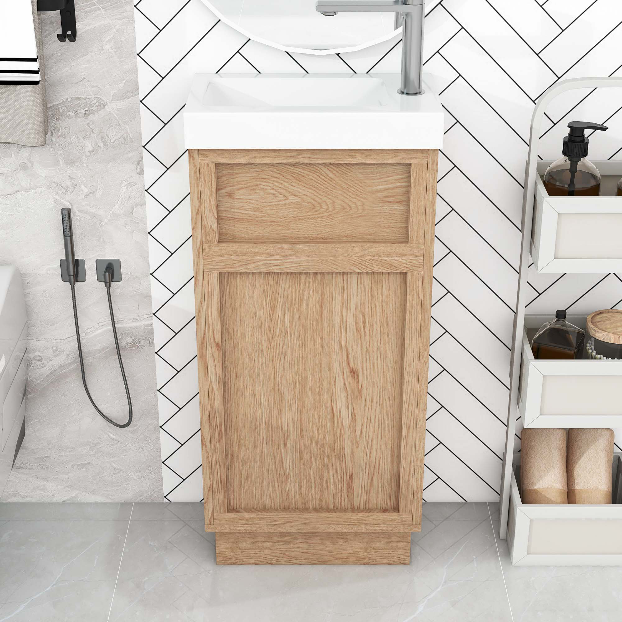 Ebern Designs Bathroom Vanity with Reversible Sink, Adjustable Shelf ...