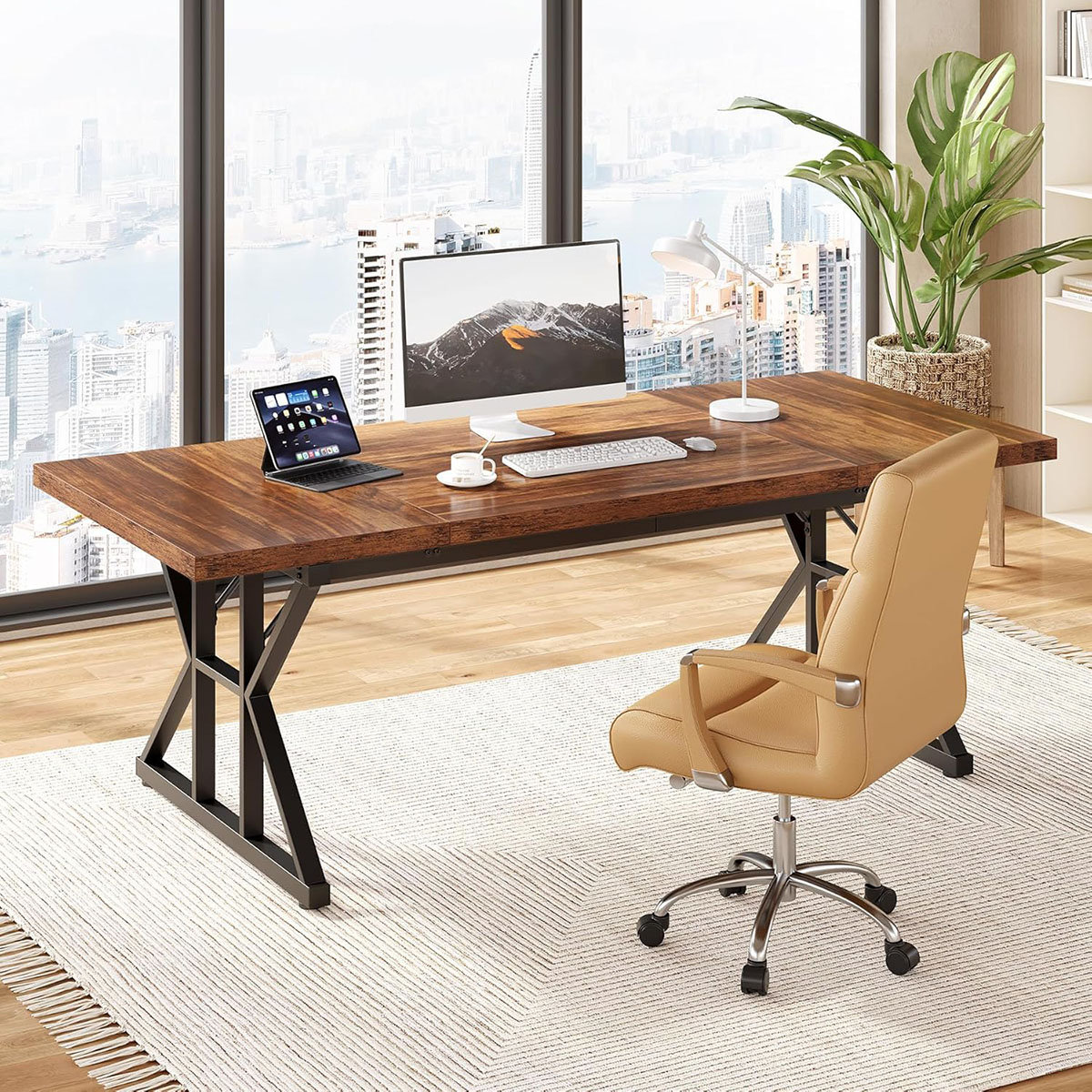 17 Stories 78.7 Inch Large Executive Desk, Extra Long Computer Office ...