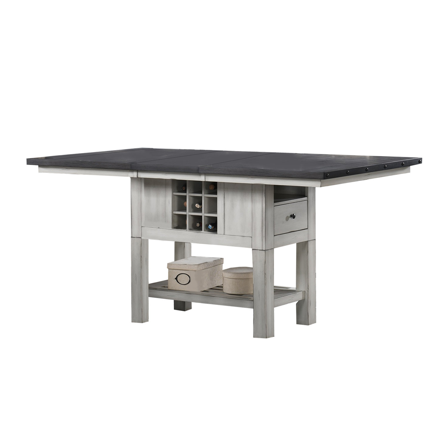 Gracie Oaks Rectangular Wooden Counter Height Table With Storage Space ...