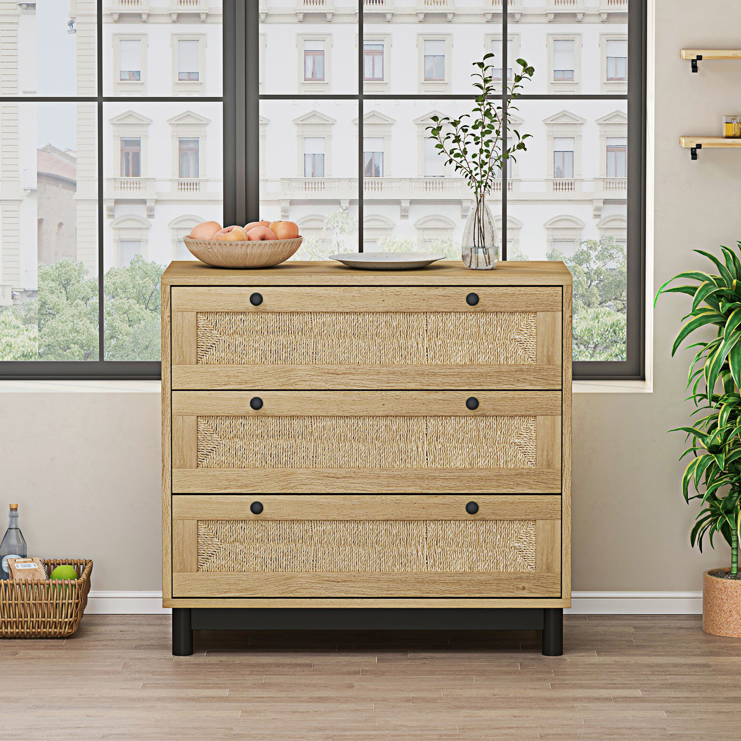 Dakota Fields 3-Drawers Storage Cabinet Rope Woven Drawer, Entryway ...