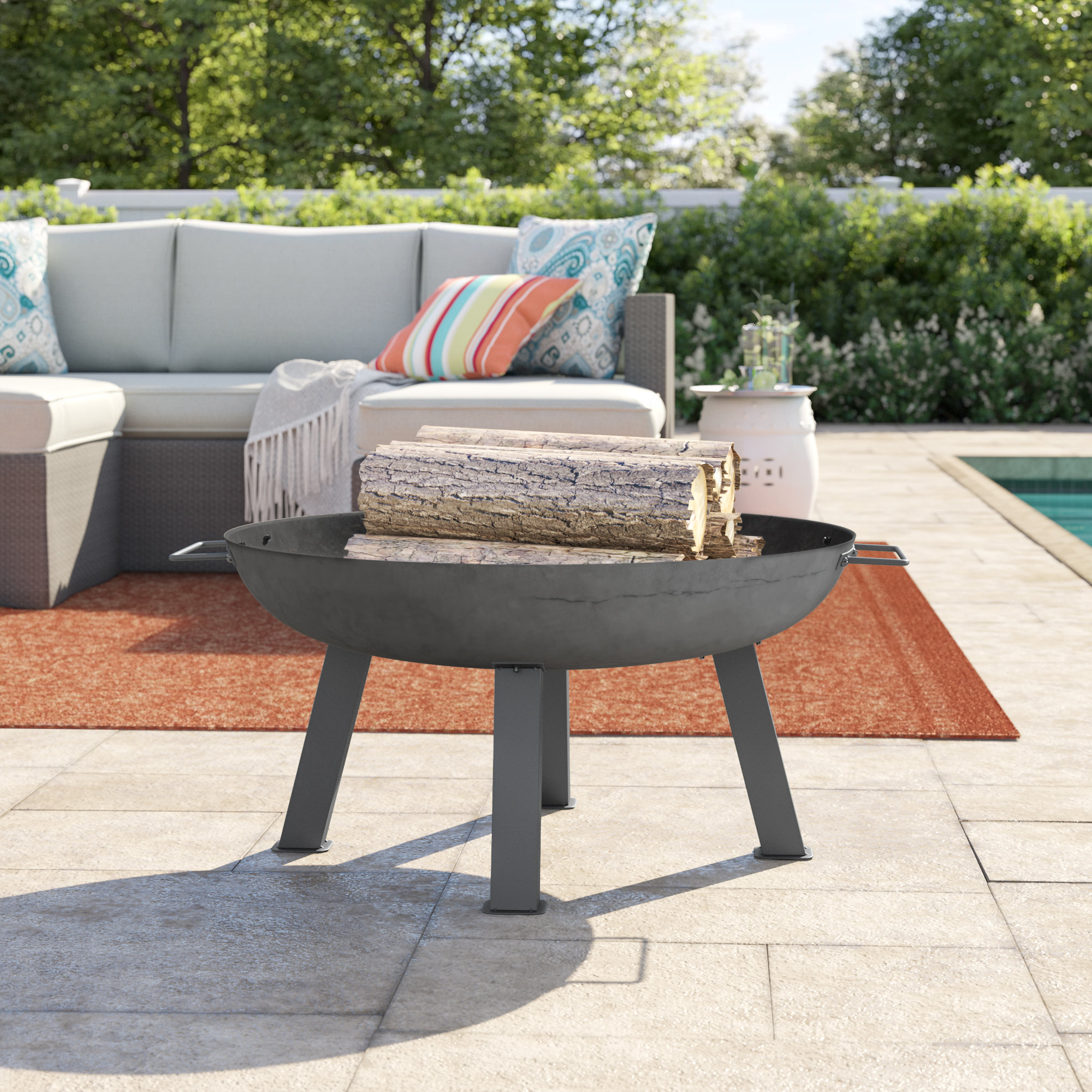 SunnyDaze Decor Union Round Wood-Burning Cast Iron Outdoor Raised Fire ...