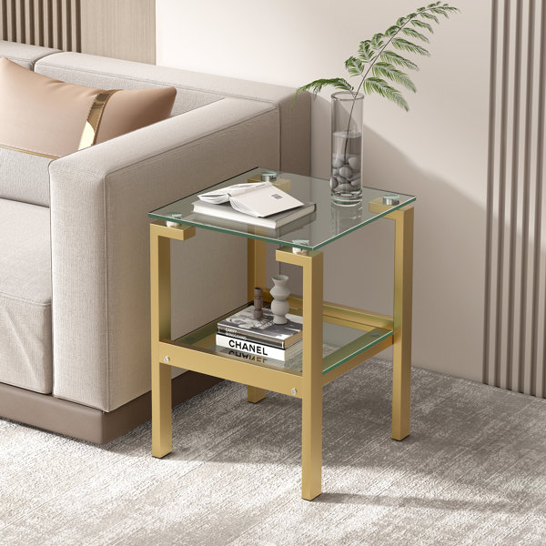 Mercer41 Clear Glass Side & End Table With Metal Legs, Tempered Glass ...