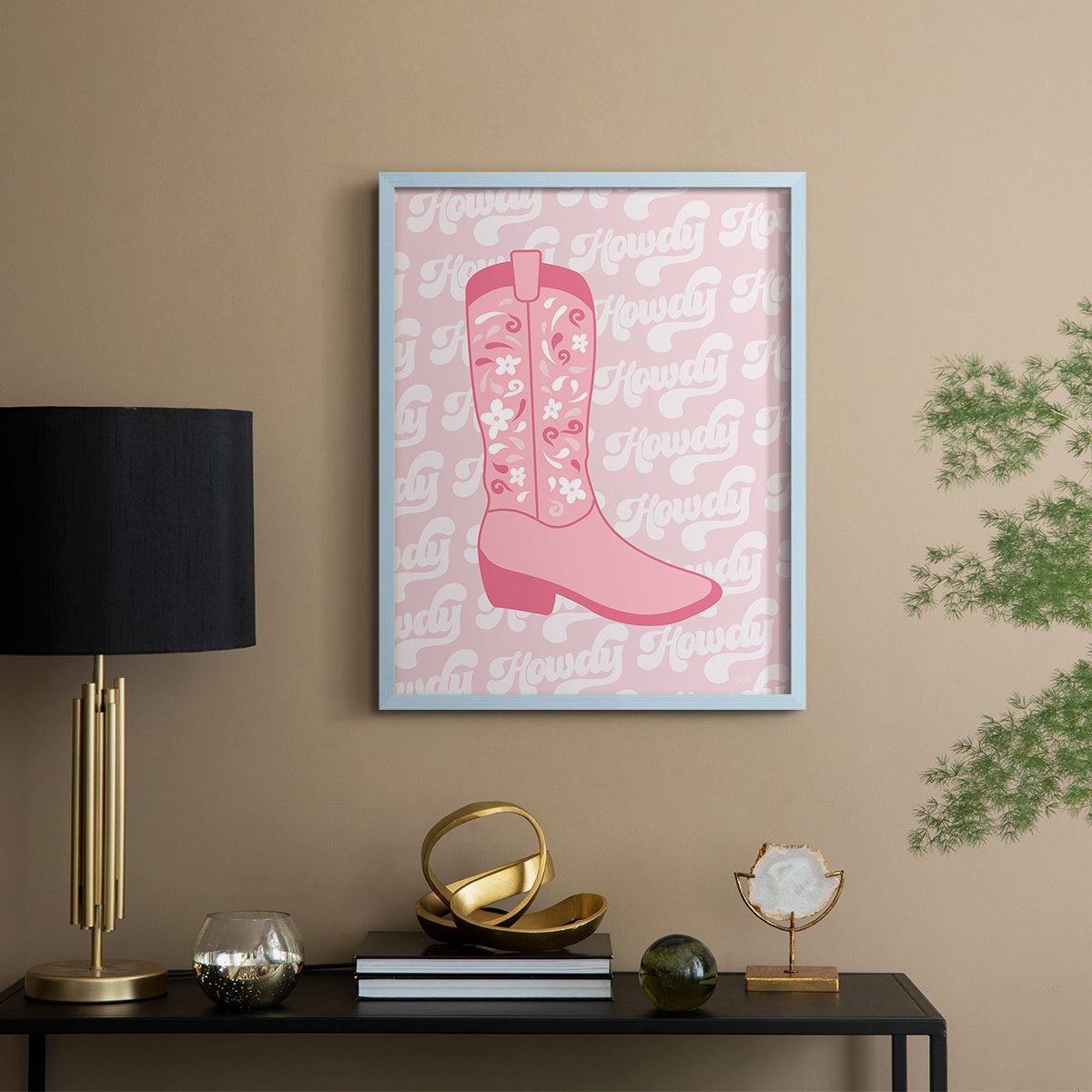 Lark Manor™ Retro Howdy Boot Framed Print - Solid Wood | Wayfair
