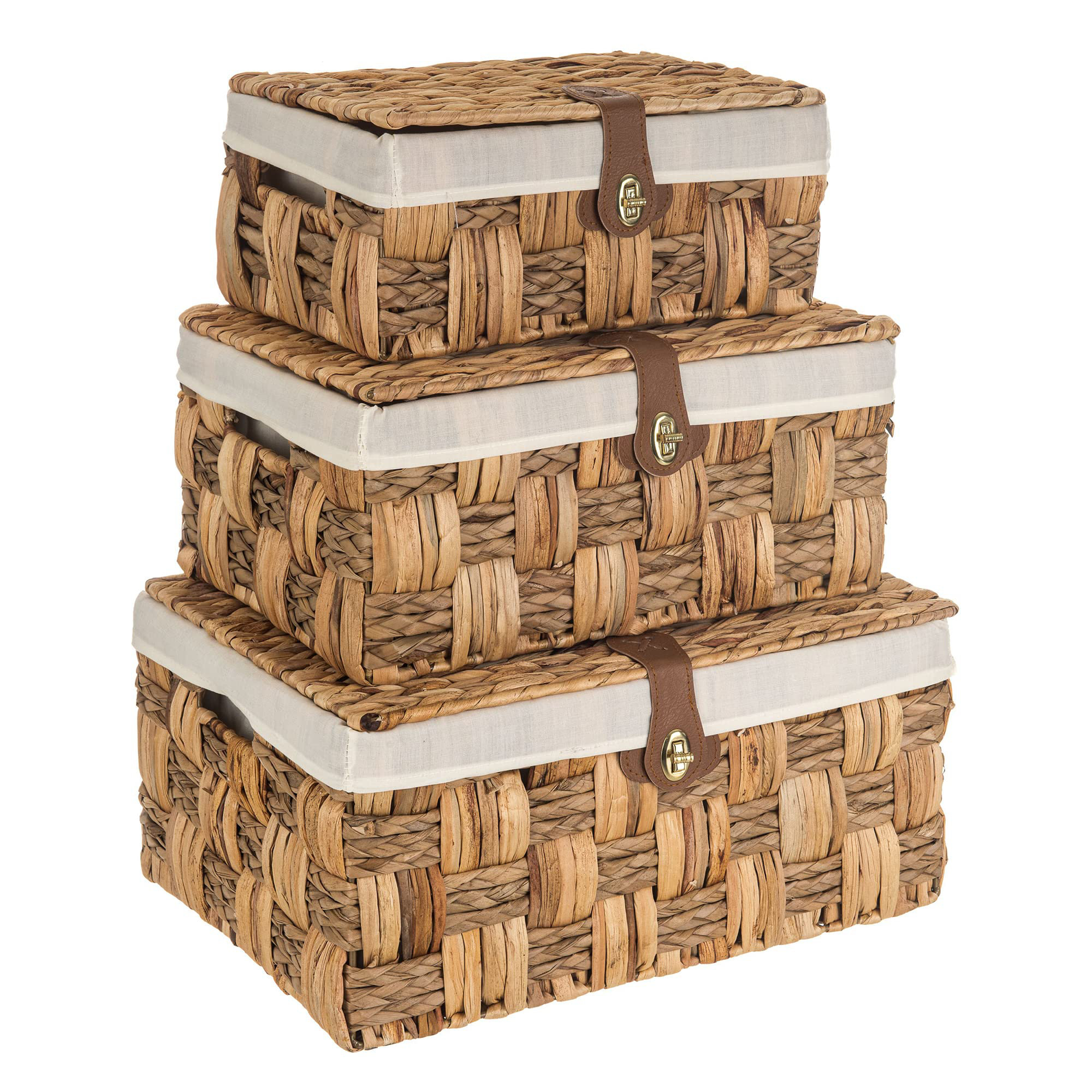 Fleur De Lis Living Set of 3 Hand-Woven Decorative Baskets with Lock ...