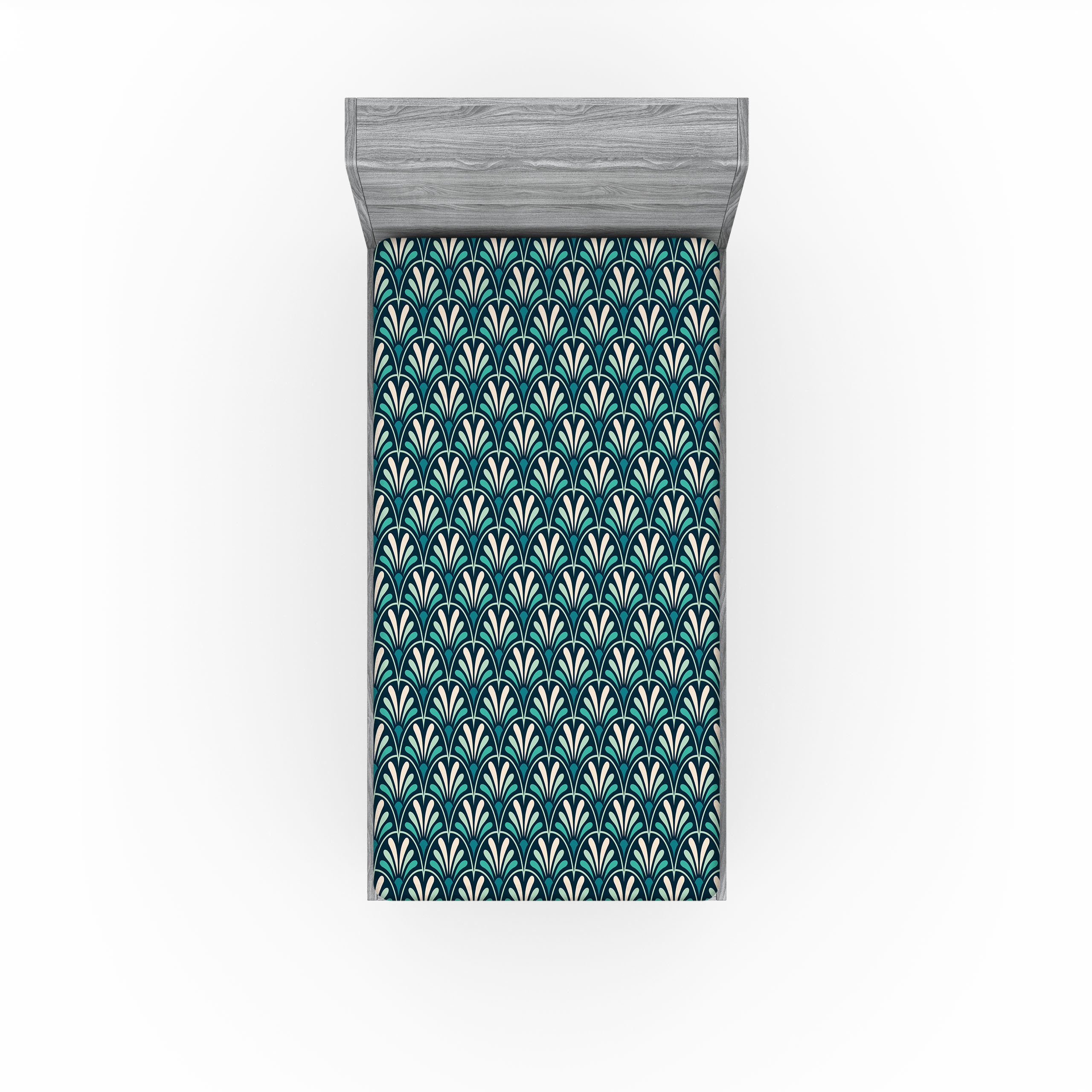 Ambesonne Nature Fitted Sheet Oversimplified Blossom Print Dark Seafoam ...