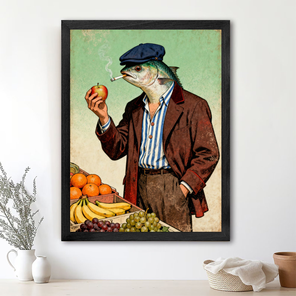 Winston Porter Black Framed Vintage Mr. Fish Head, the Weird Smoker ...