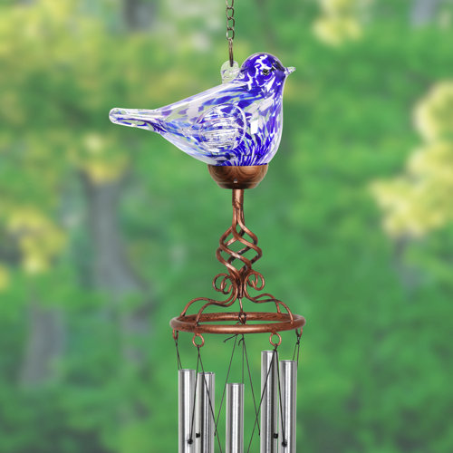 Exhart Solar Hand Blown Pearlized Glass Bird Wind Chime, 7 by 44 Inches ...
