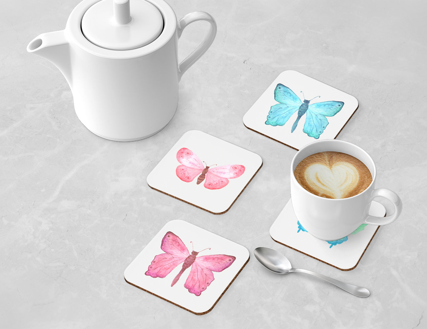 Gracie Oaks Square Drink Coffee Coasters Gift Set, Butterfly Set 2 ...