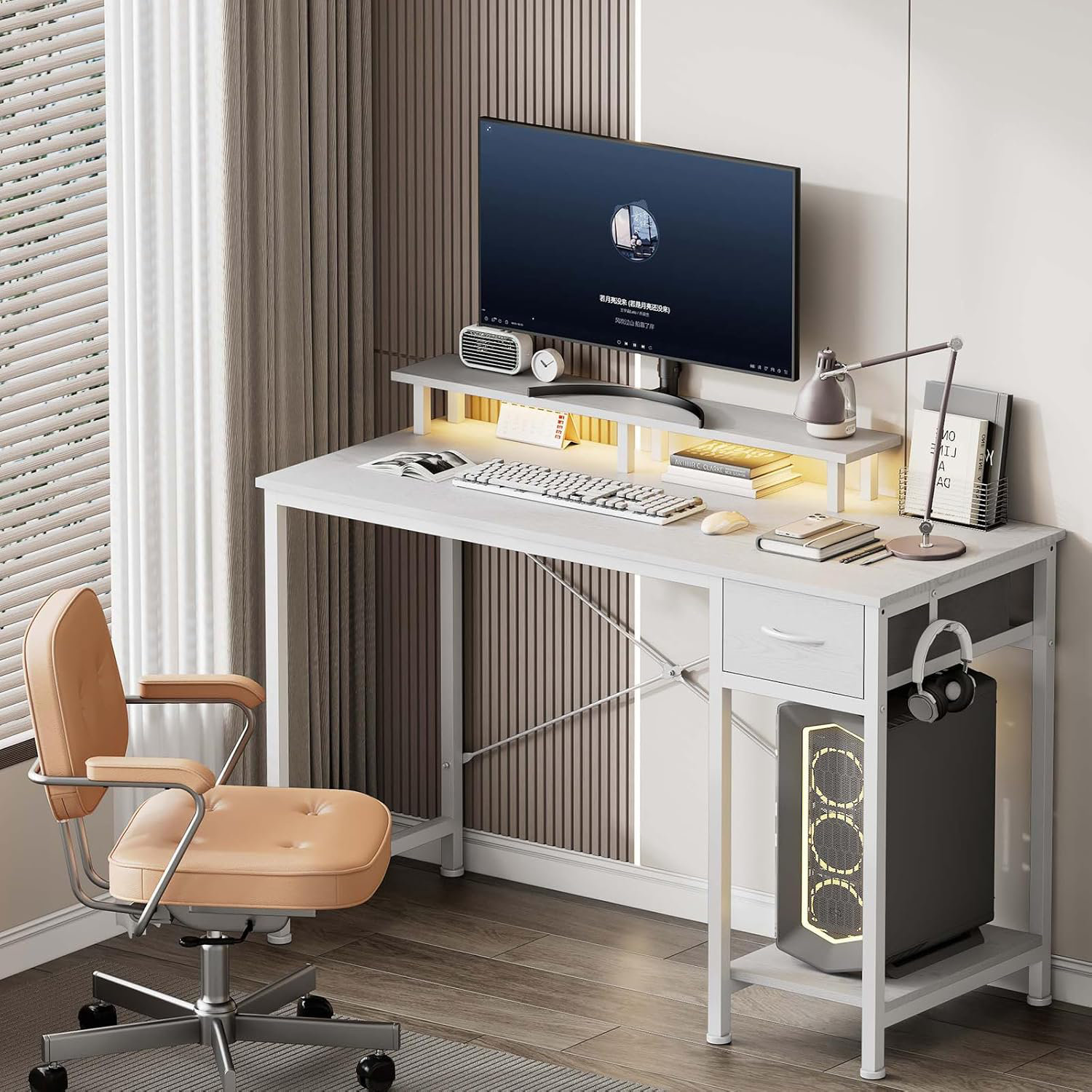 17 Stories 48 Inch Computer Desk With Power Outlets And LED Light ...