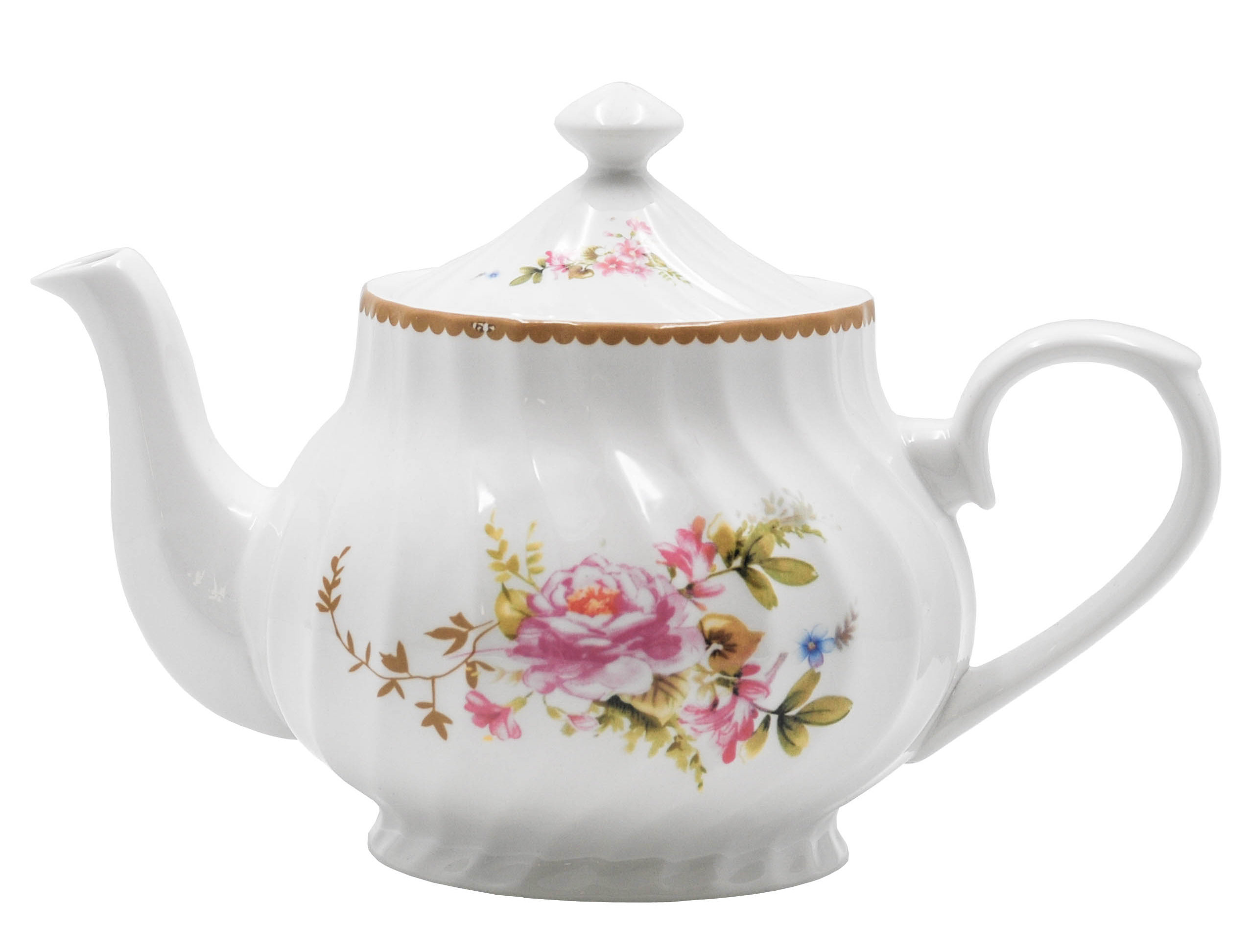 August Grove® Rabia Rose 1.16 qt. Porcelain China Teapot – White, Rose ...