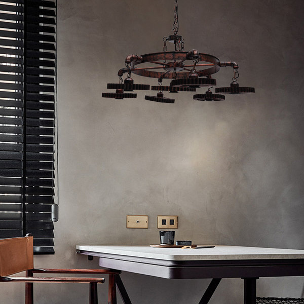 Williston Forge 7-Light Retro Industrial Metal Gear Pendant Light ...