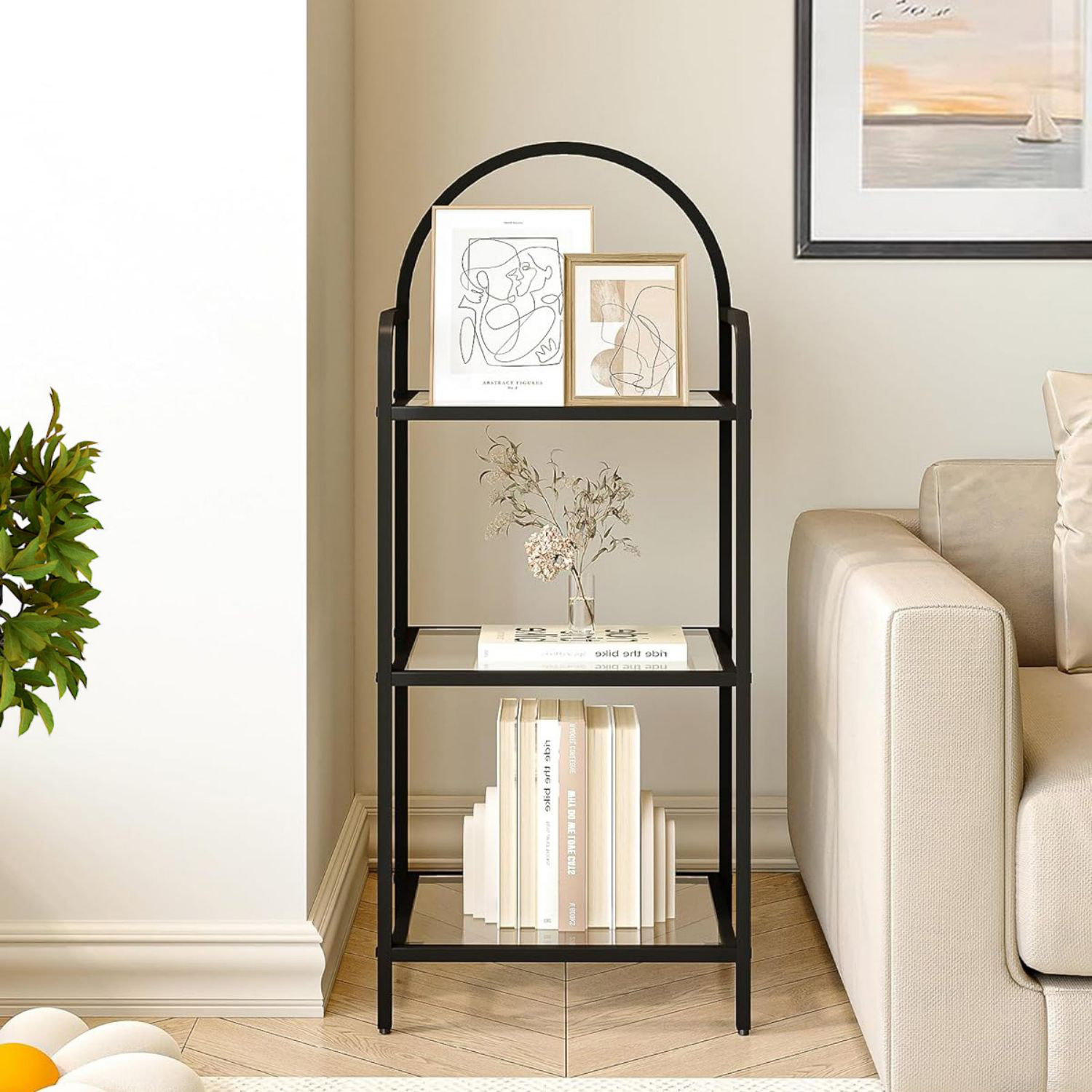 Latitude Run® 3 Tier Bookcase Bookshelf, Narrow Tempered Glass ...