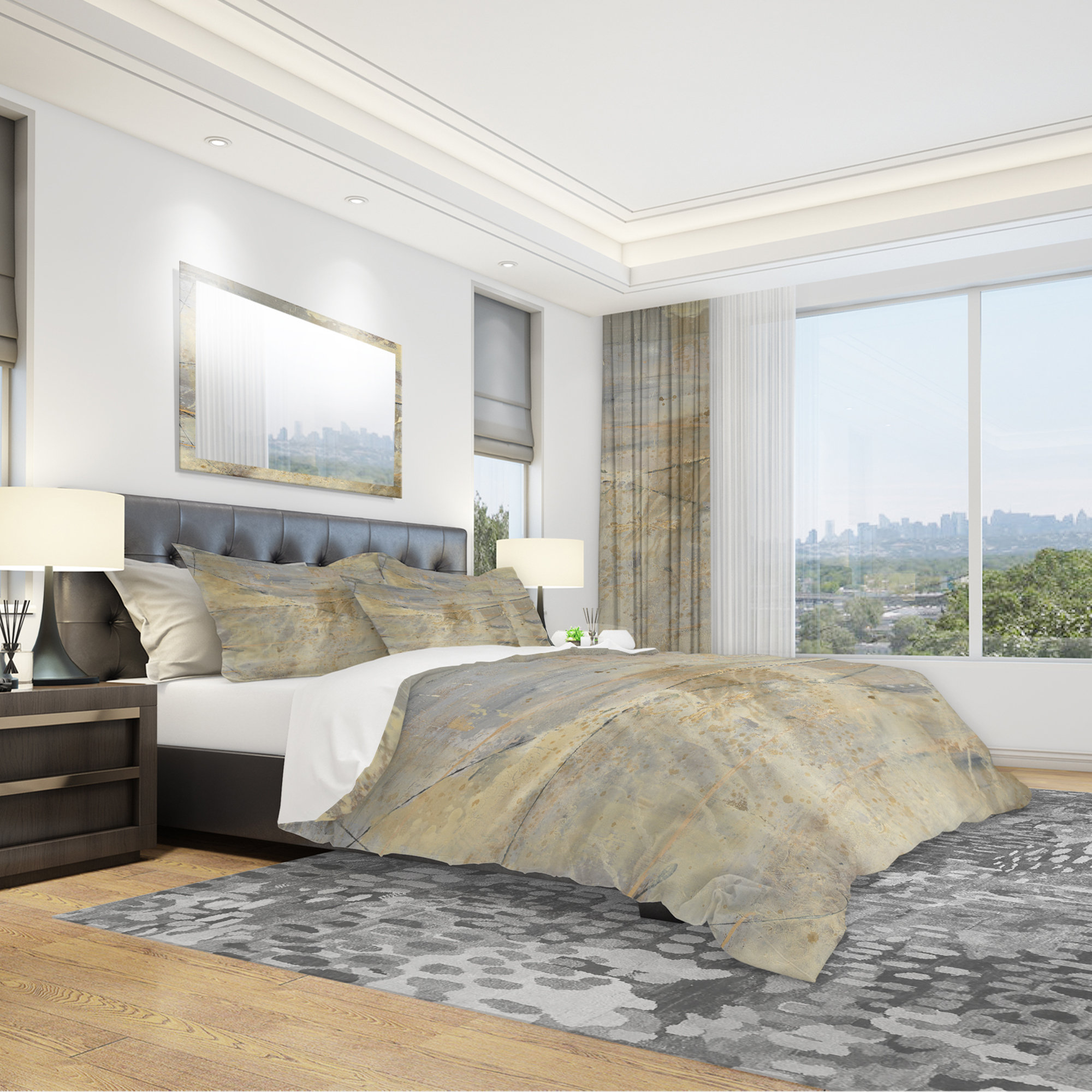 Design Art Geometric Cream Block I - Modern Glam Duvet Cover Set ...