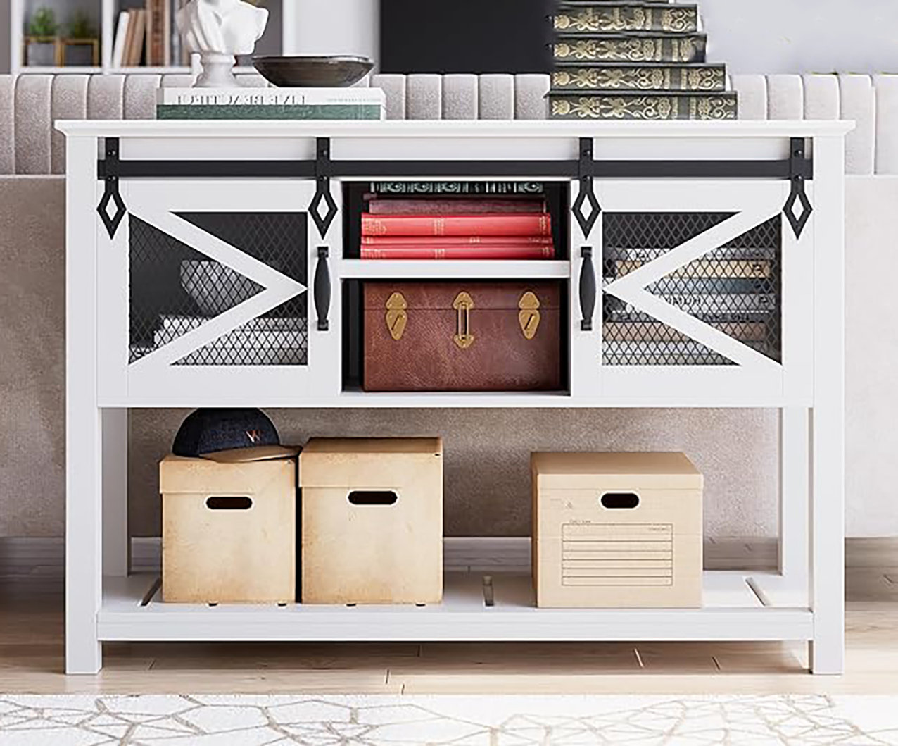 Gracie Oaks Farmhouse Entryway Table With Sliding Barn Doors,console ...