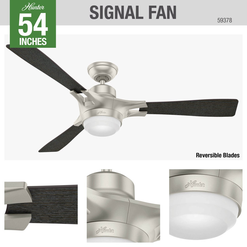 Hunter Fan 54" Signal 3 - Blade LED Smart Standard Ceiling Fan with ...