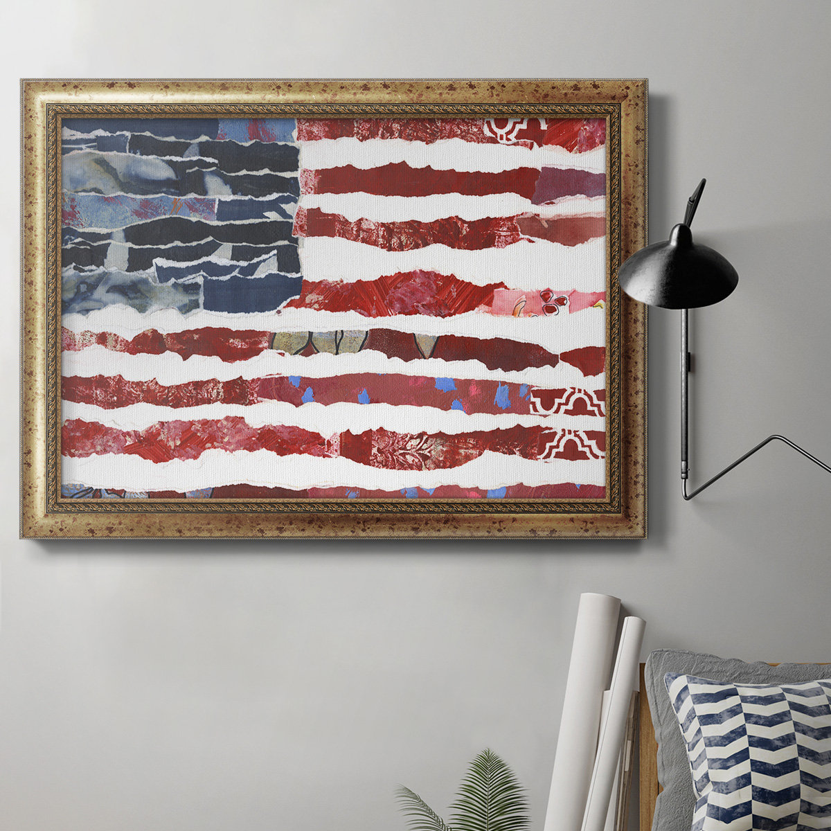 17 Stories Patriotic Collage Flag II Premium Framed Canvas- Ready To ...
