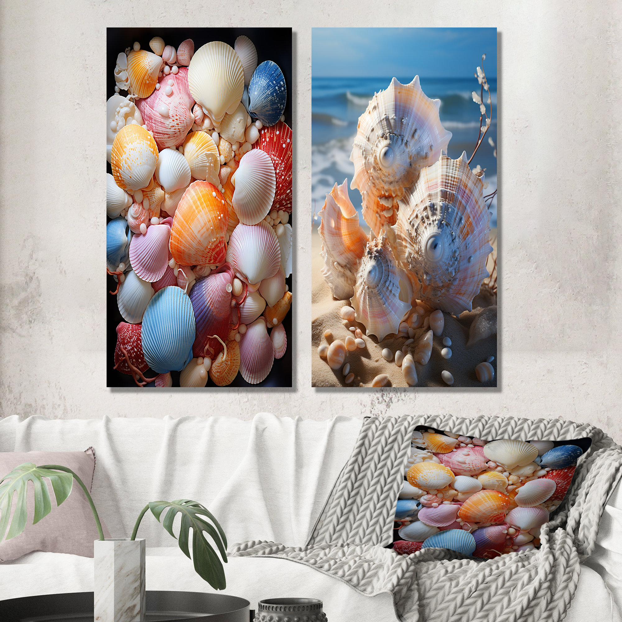Dovecove Seashells On Dreamy Tide - Seashell Canvas Wall Art Set Of 2 ...