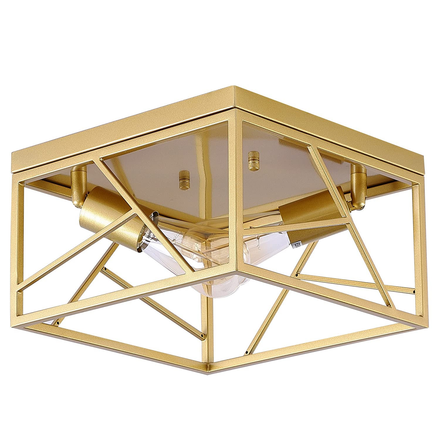 Mercer41 2-Light Modern Gold Flush Mount Light Fixture Metal Square ...