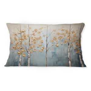 Design Art Minimalism Gold And Blue Trees Scenery II - Trees Printed ...