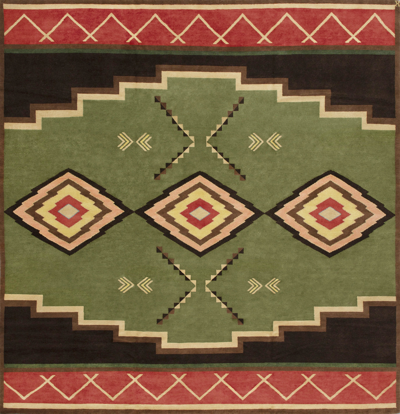 New Moon Rugs Mesa Southwestern Hand-Knotted Wool Area Rug in Olive ...