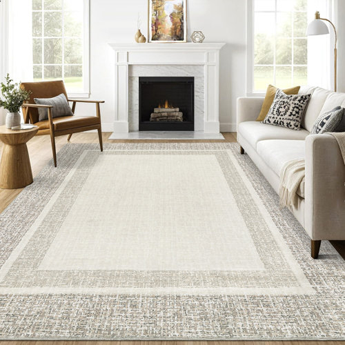 Gracie Oaks Modern Machine Washable Rug Bordered Design Non-Slip Low ...