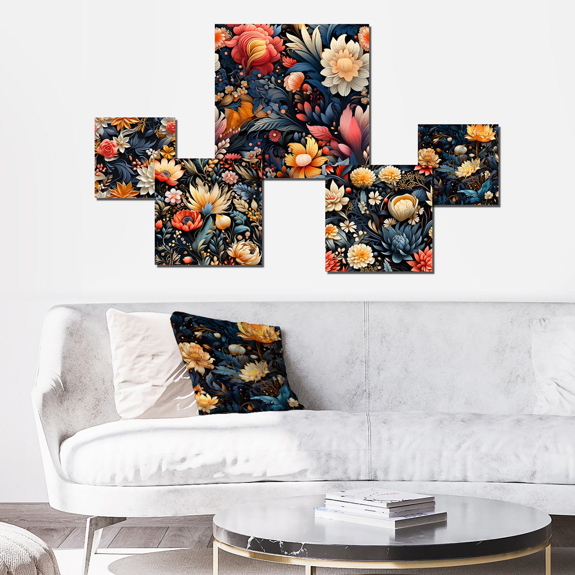 Design Art Multicolor Forest Plants Pattern - Floral Wall Decor Set Of ...