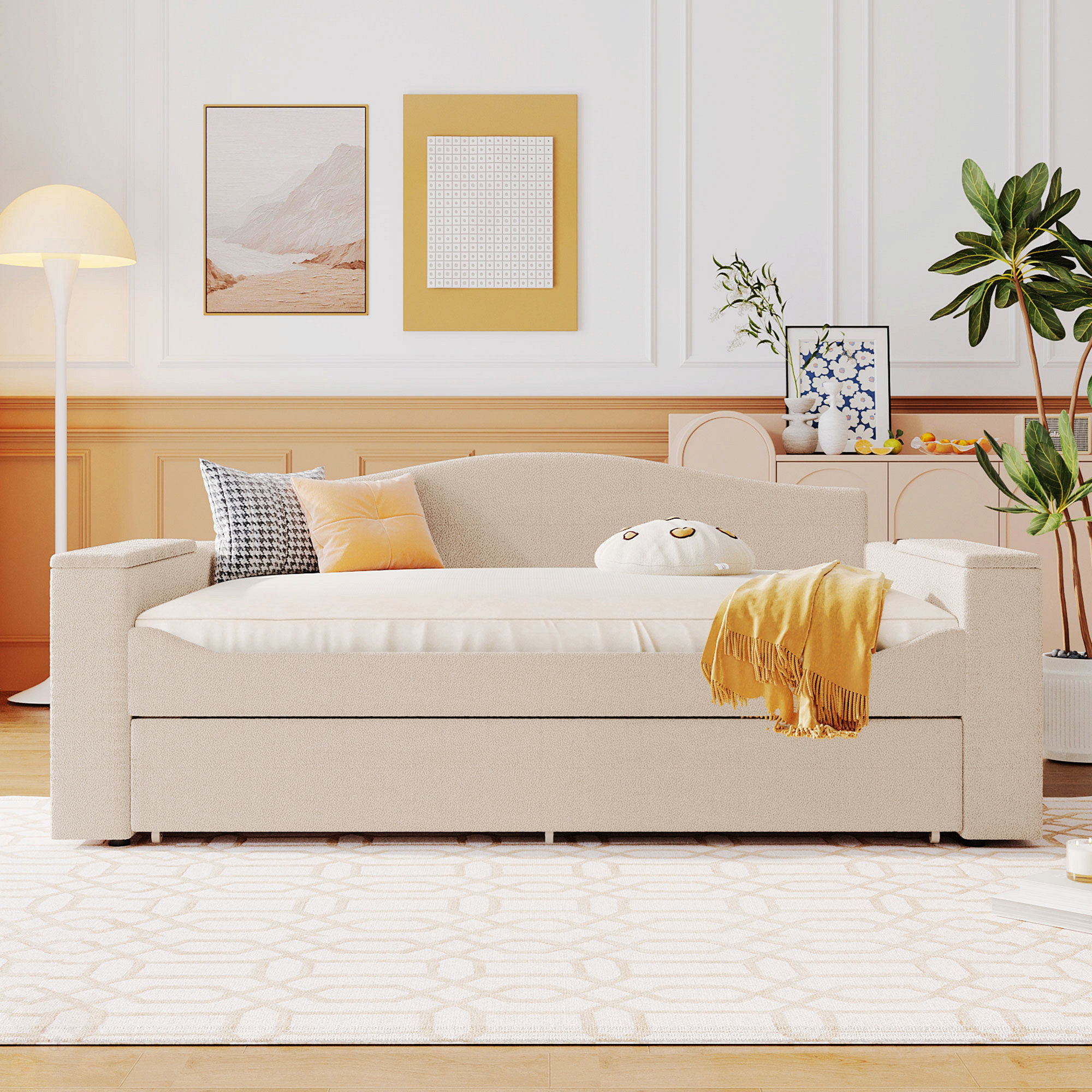 Red Barrel Studio® Full Size Upholstered Daybed with Storage Armrests ...