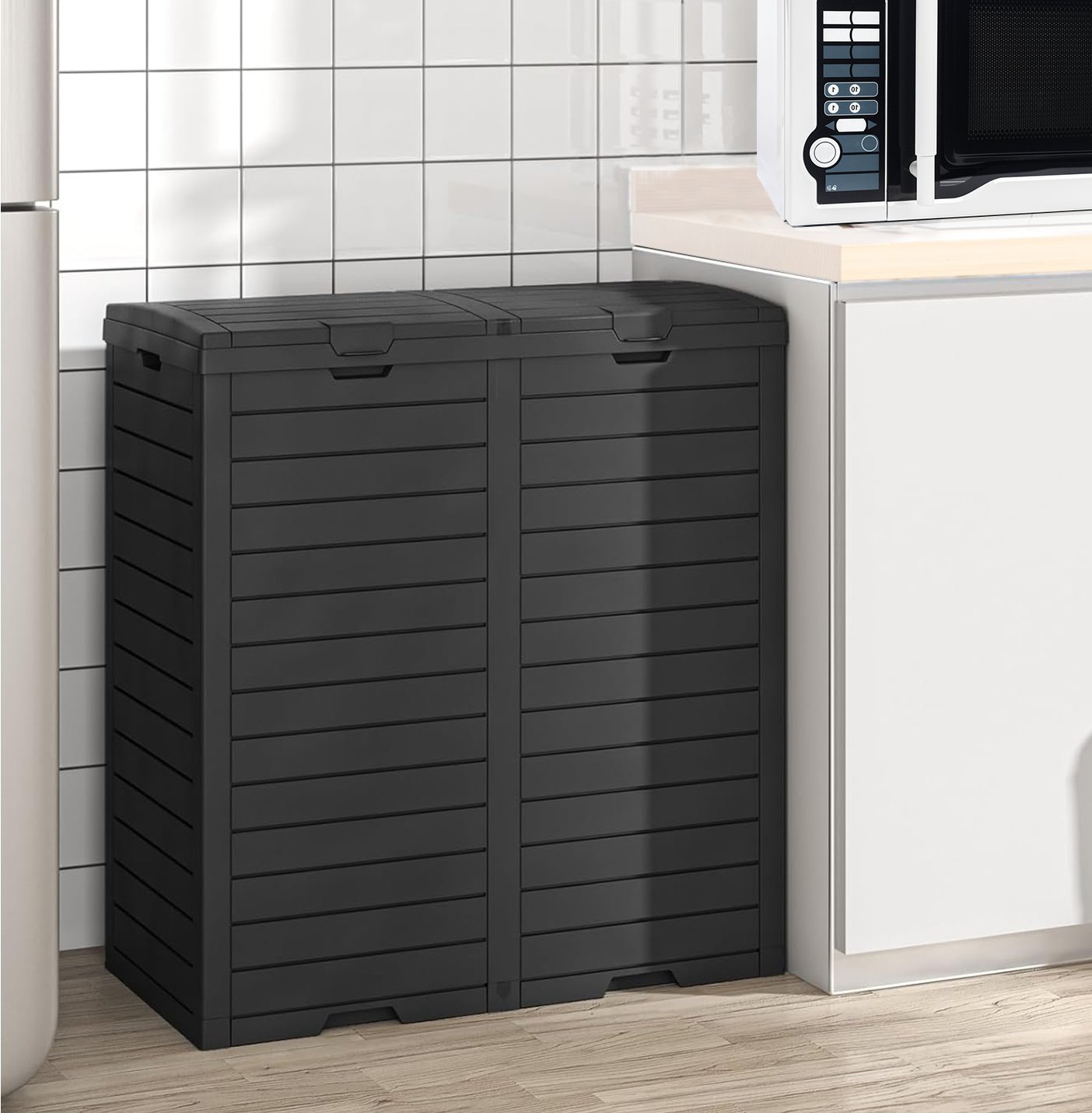 EVAJOY 62 Gallon Outdoor Trash Can, Waterproof Garbage Can With Tiered ...