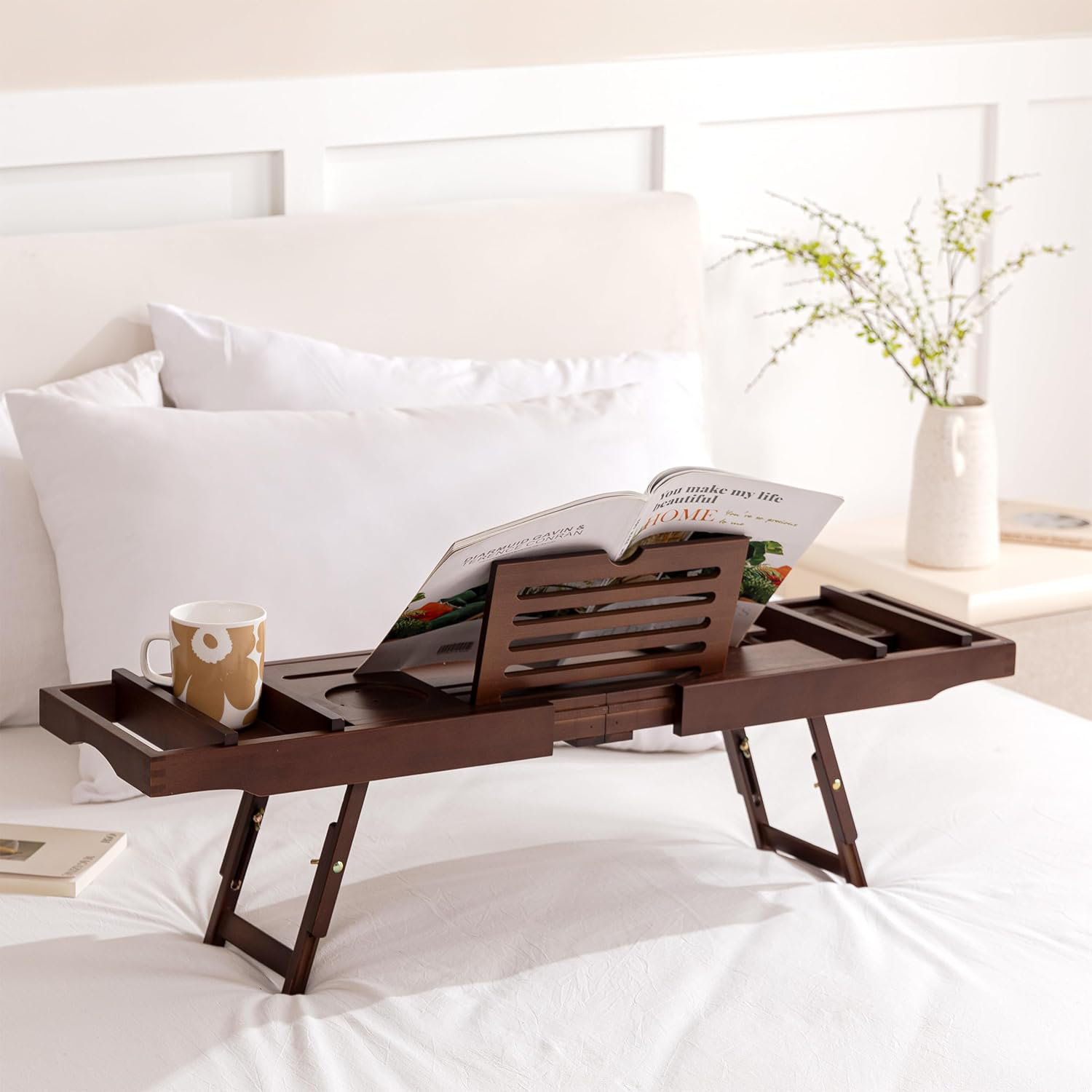 Latitude Run® Bathtub Tray 29.5''-43'' Natural Bamboo Extendable Bath ...