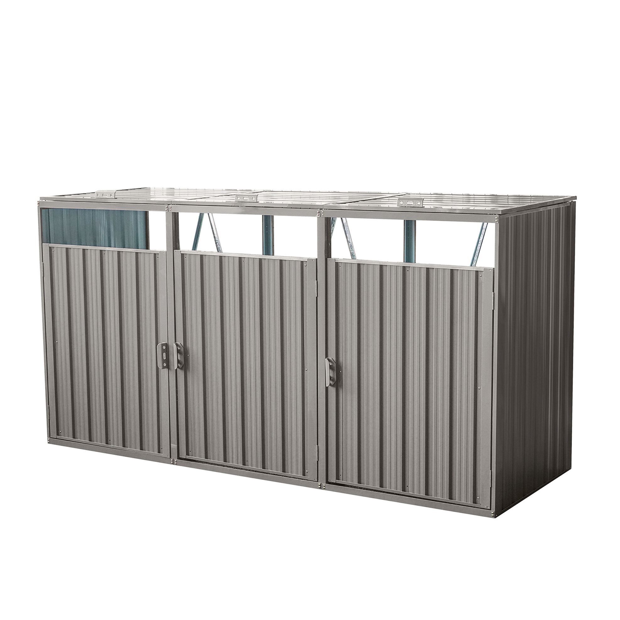 Banior Metal Garbage Bin Shed In Grey - Stores 3 Trash Cans, To Rust ...