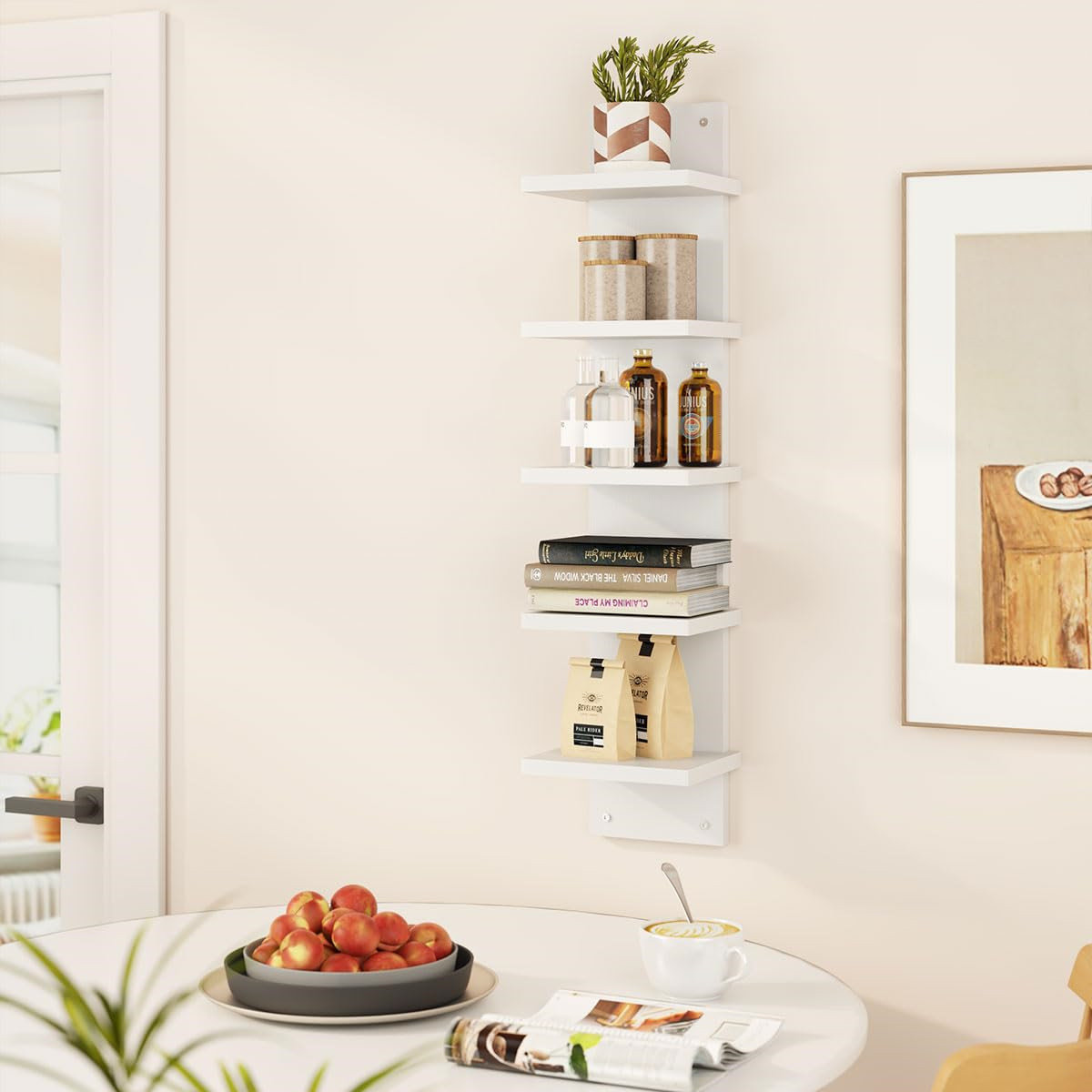 Corrigan Studio 5 Tier Wall Shelf Unit, White Vertical Shelf, Floating ...