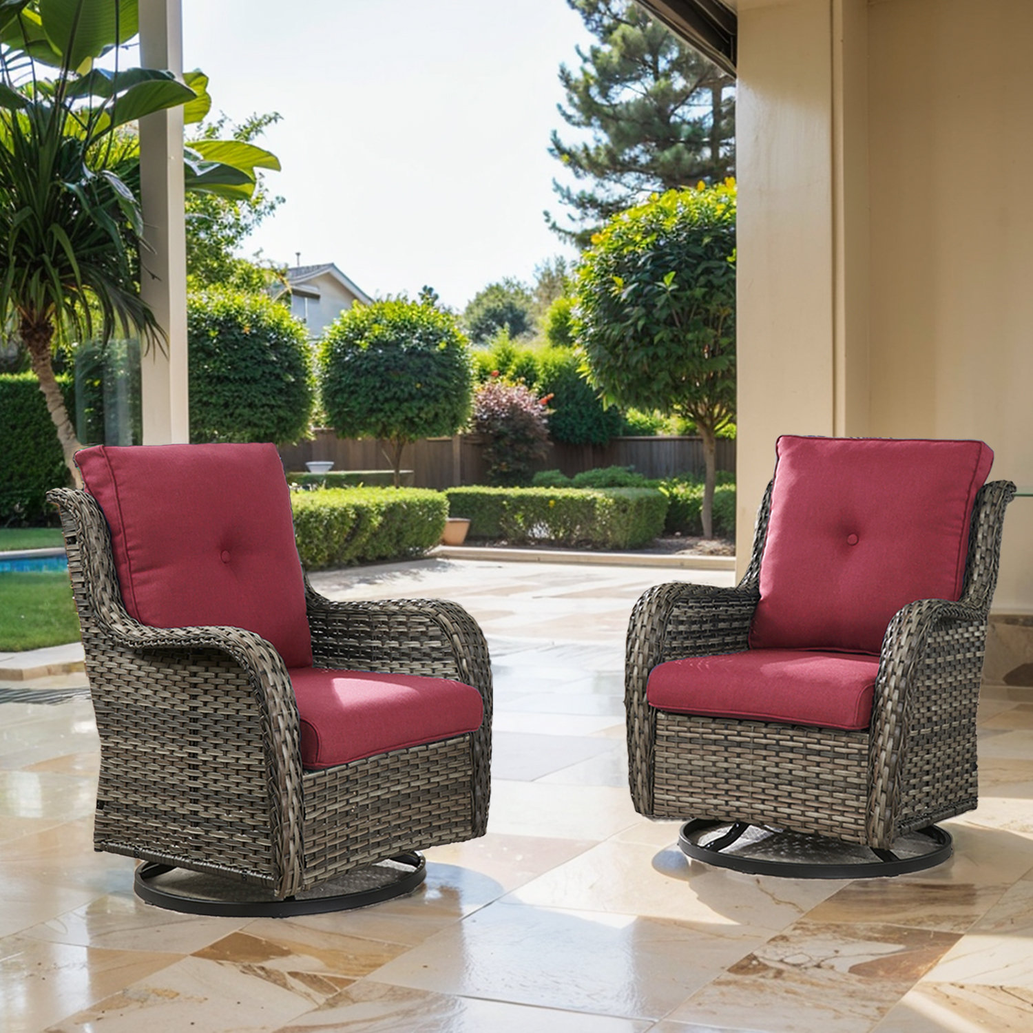 Wildon Home Bonia Outdoor Wicker Rattan Swivel Rocking Patio Club Accent Chairs with Cushions Reviews Wayfair