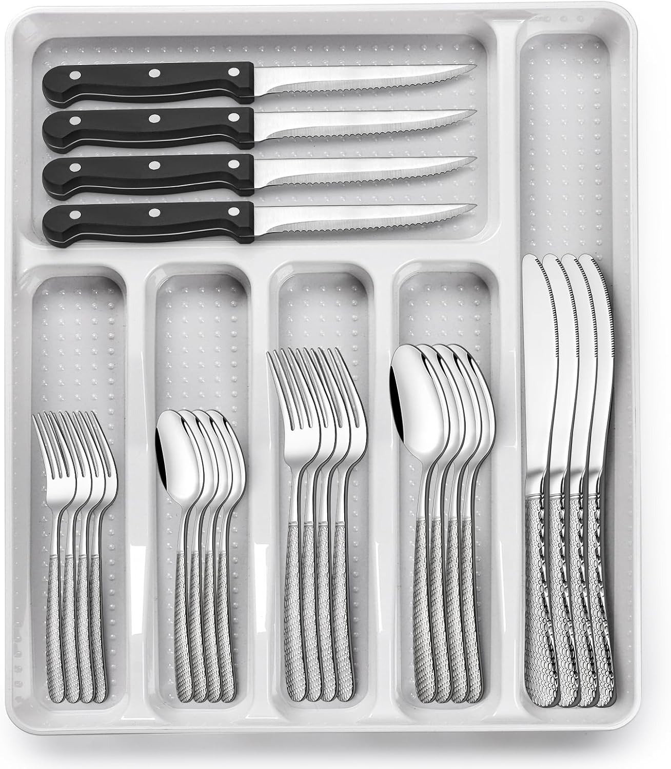 Brayden Studio® 49-piece Round Hammered Silverware Set With Organizer ...