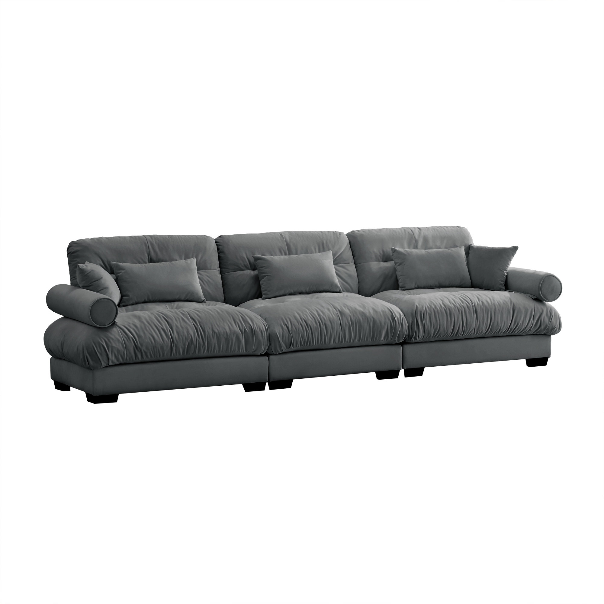 House of Hampton® Frederick Velvet Upholstered 3-Seater Sectional Sofa with Pillows | Wayfair