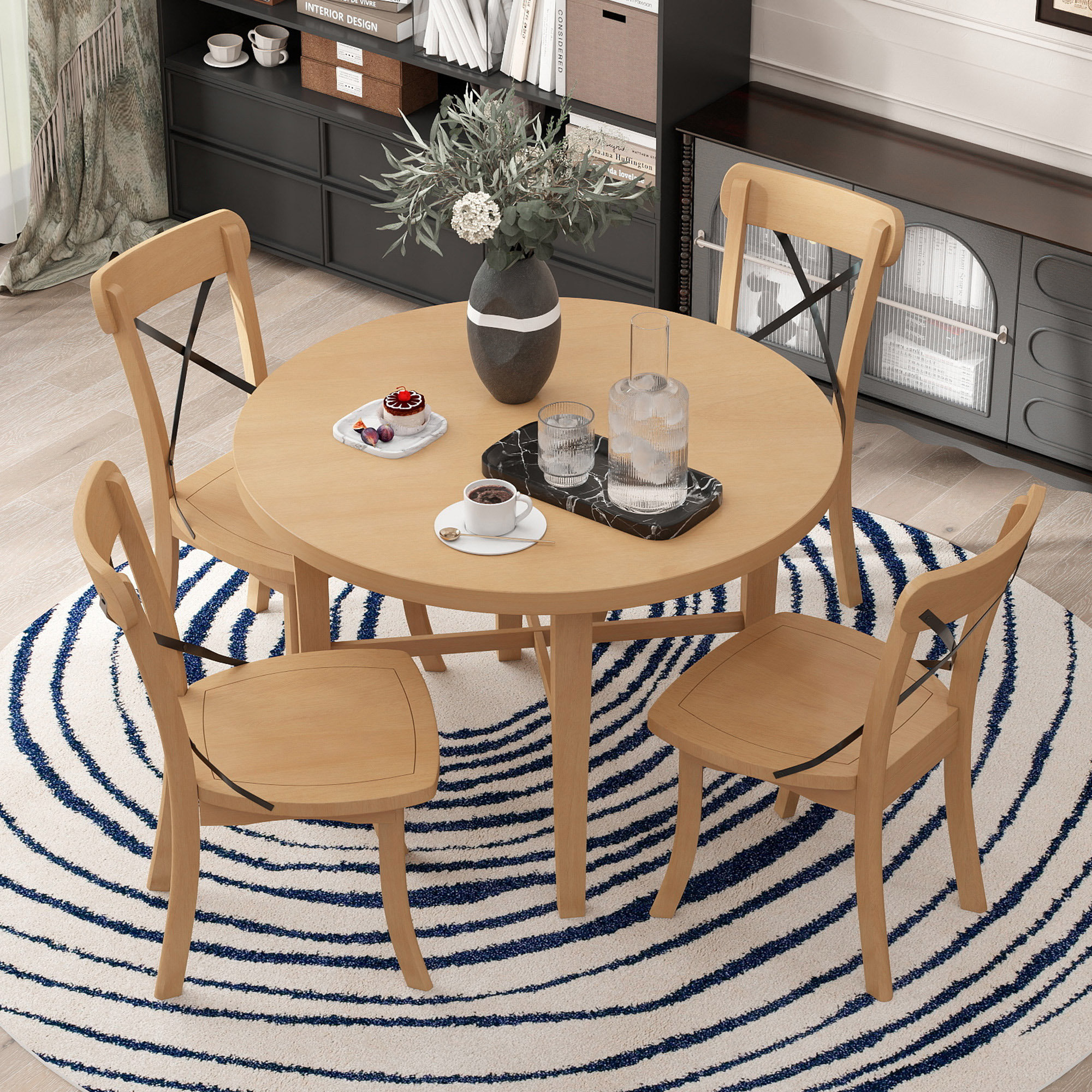Ophelia & Co. 5-Piece Dining Set, Retro Simple Round Table And 4 Chairs ...
