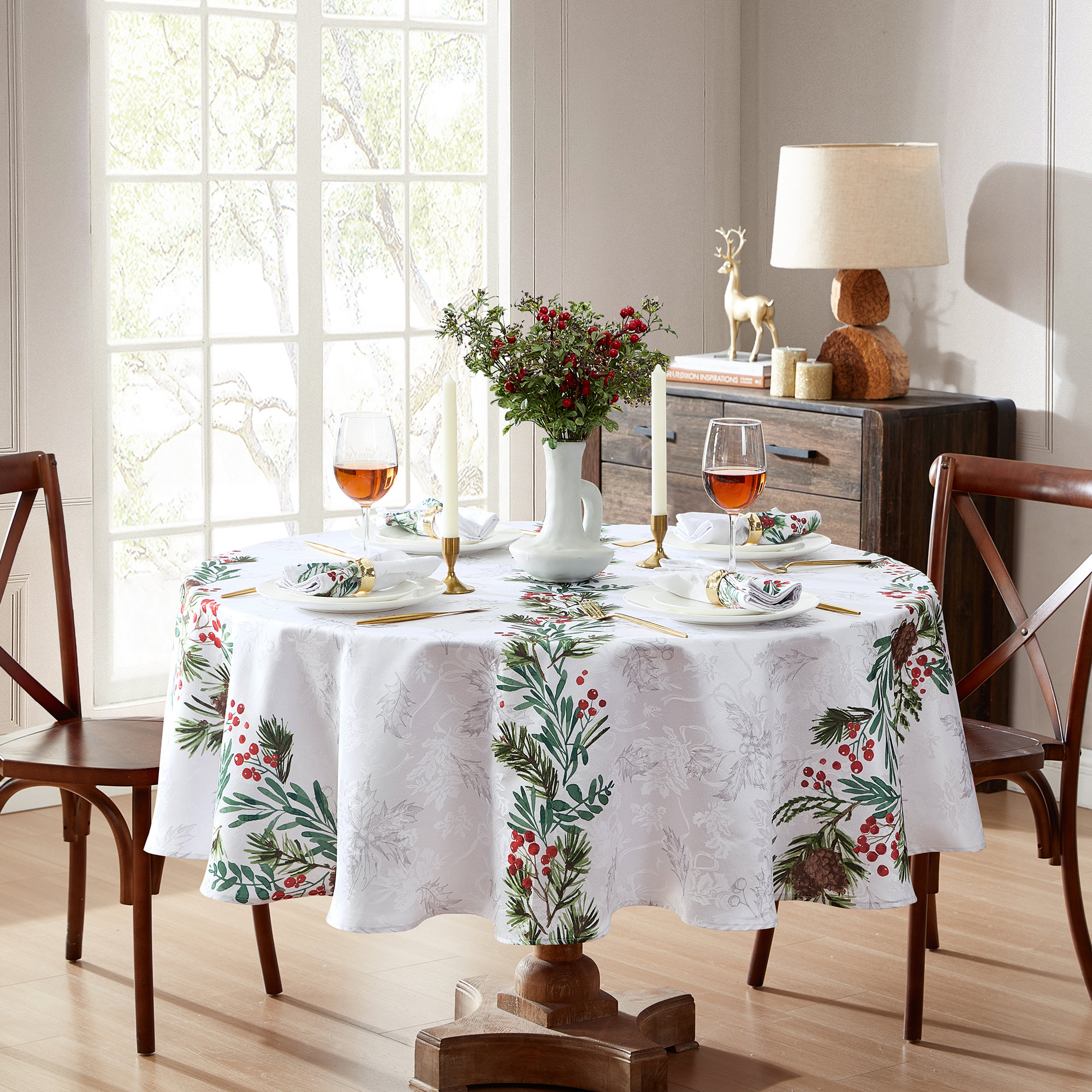 The Holiday Aisle® Kafader Holly Berry Flourish Holiday Fabric 70 ...