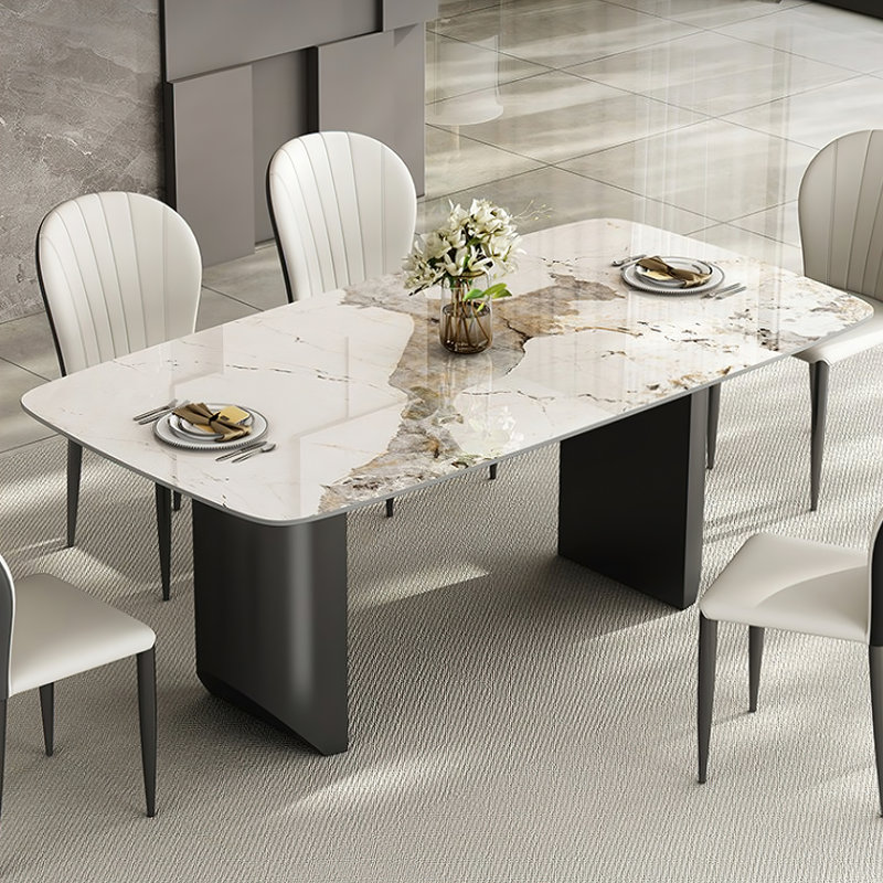 Mercer41 Dashona White Rectangular Sintered Stone Dining Table with ...