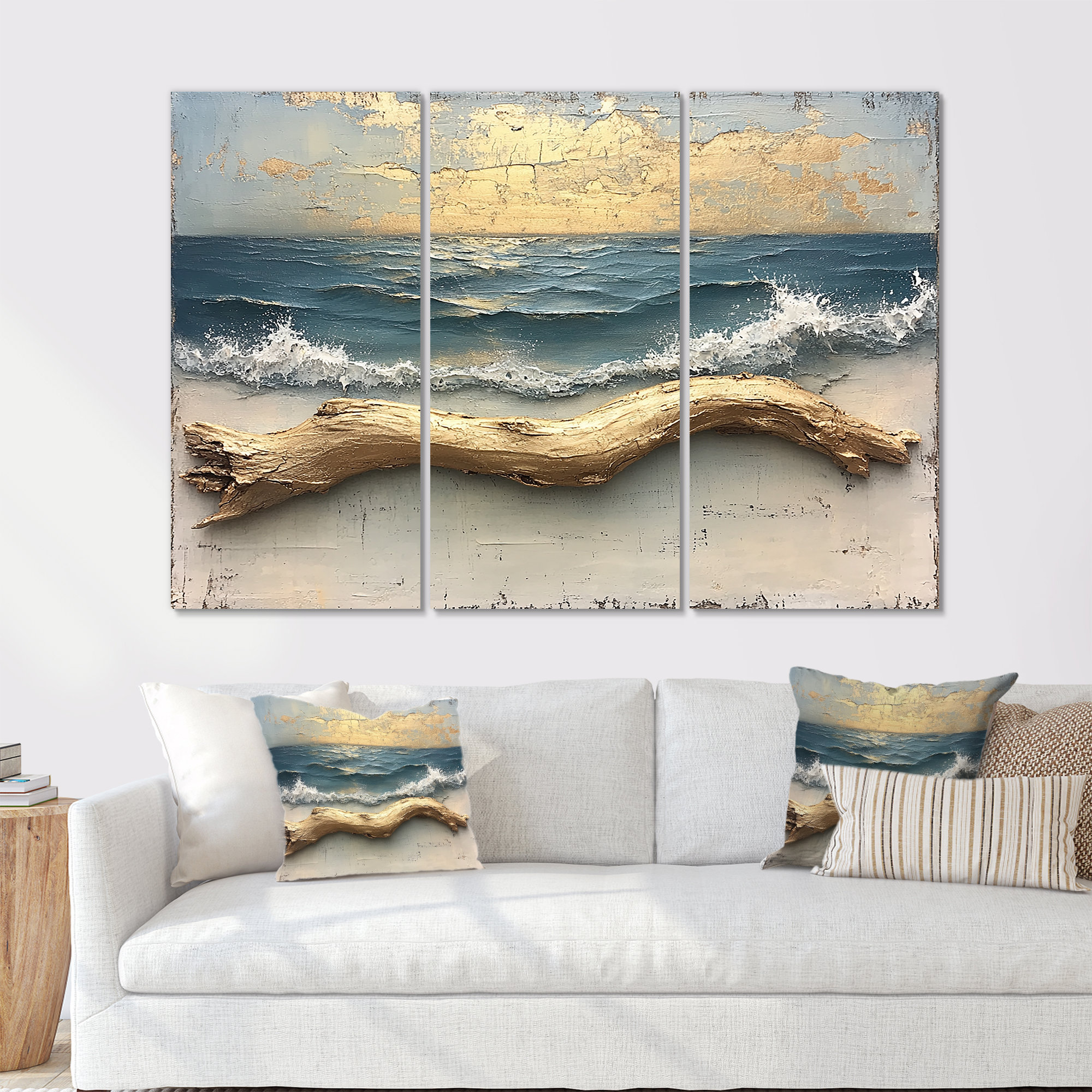 Dovecove Gold Blue Driftwood Wishes Fulfilled I - Coastal Wall Decor ...